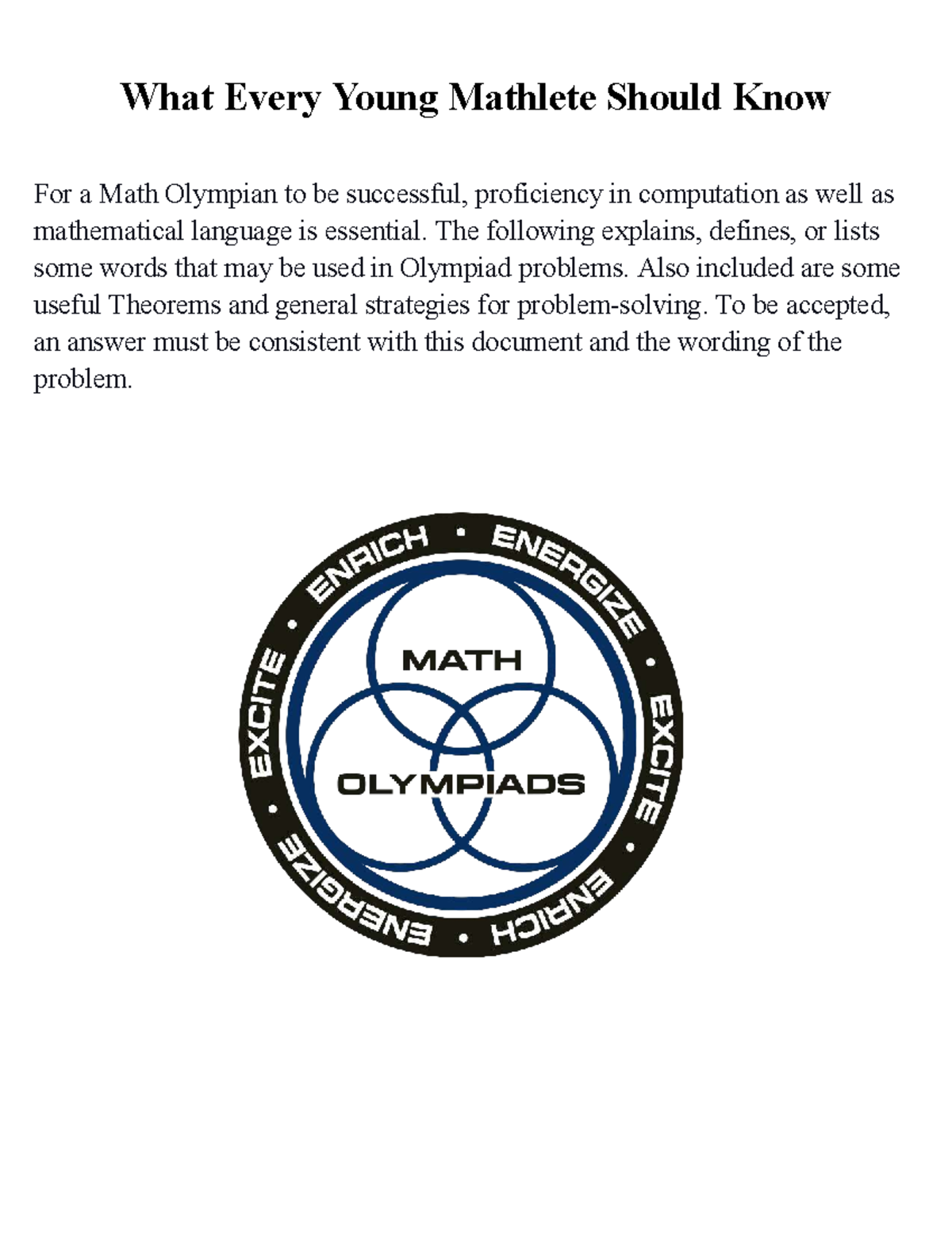 What Every Young Mathlete Should Know: Key Terms & Concepts - Studocu