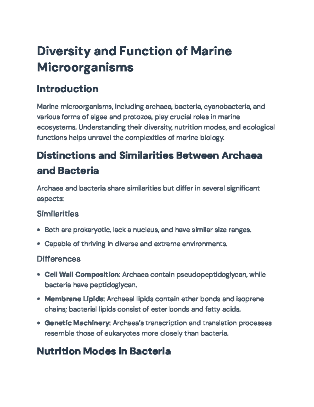 Diversity and Functions of Marine Microorganisms: An Overview ...