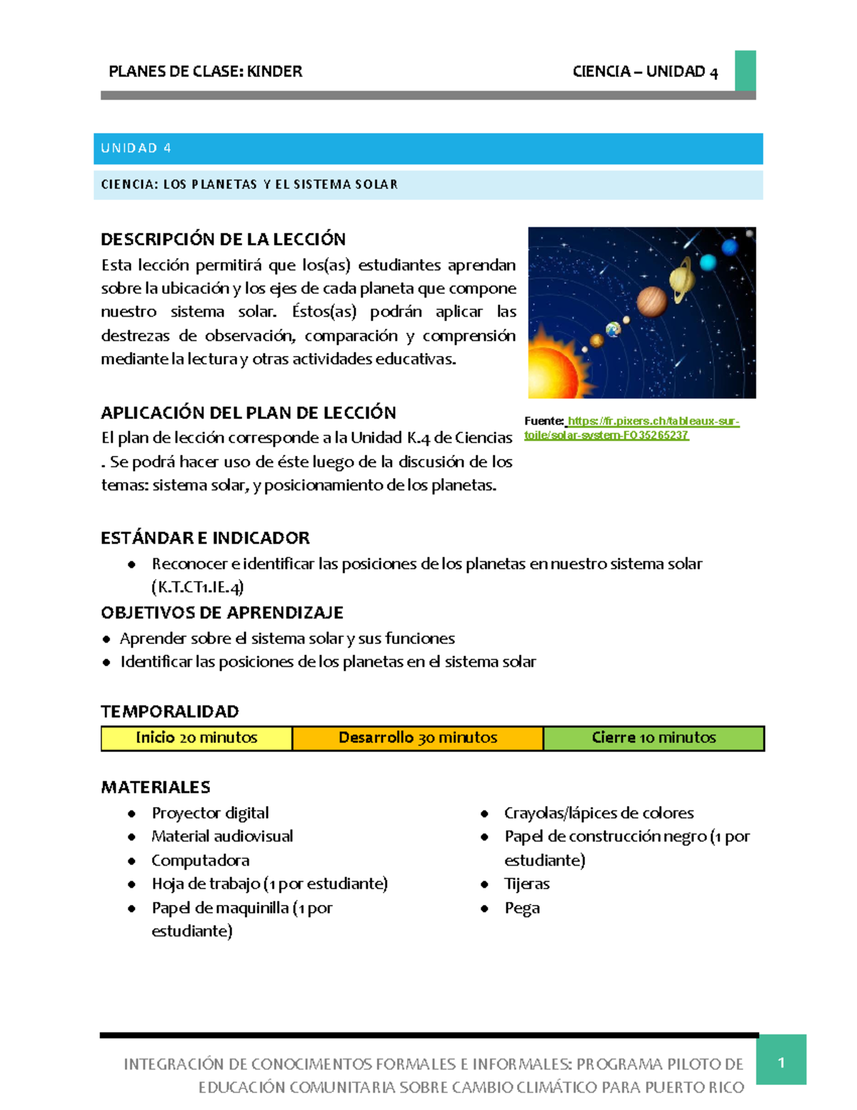 Planes de Clase: Kinder Ciencia U4 - Sistema Solar y Planetas - Studocu