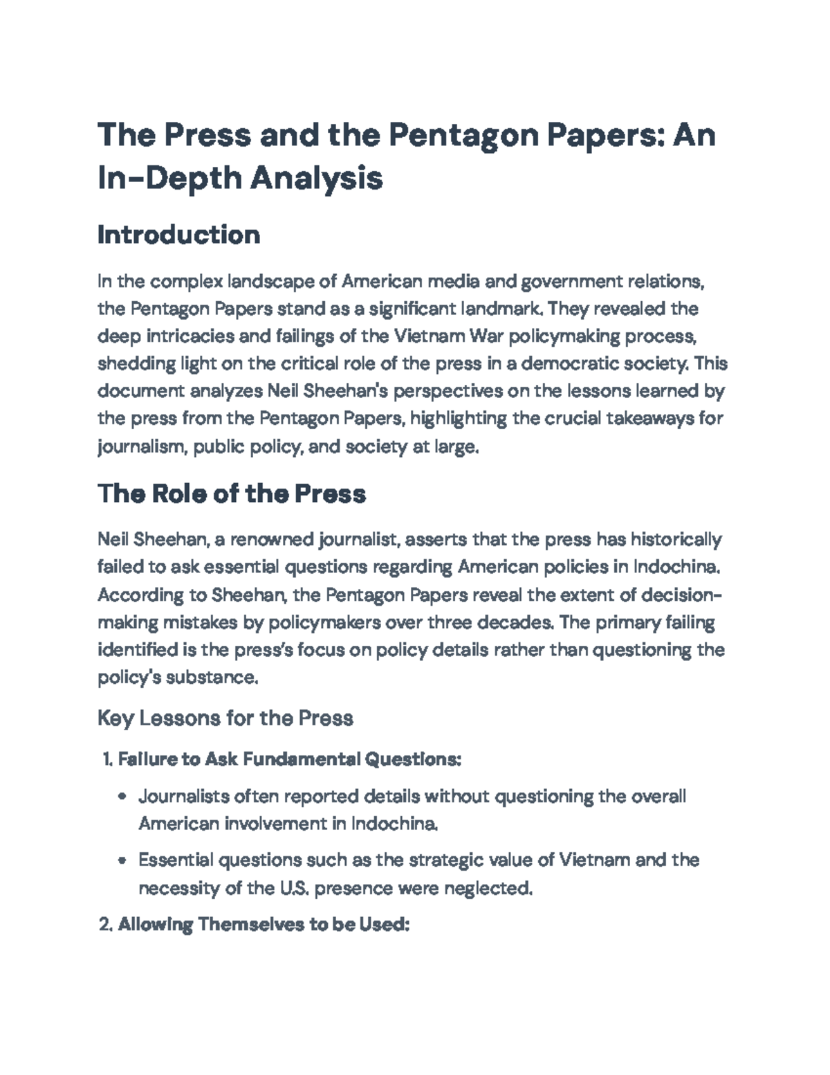 Neil Sheehan's Lessons from the Pentagon Papers: Press Integrity ...