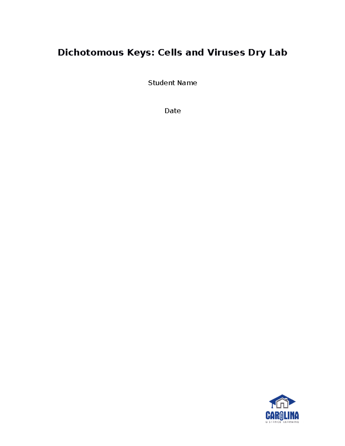 Dichotomous key lab modified - Dichotomous Keys: Cells and Viruses Dry ...