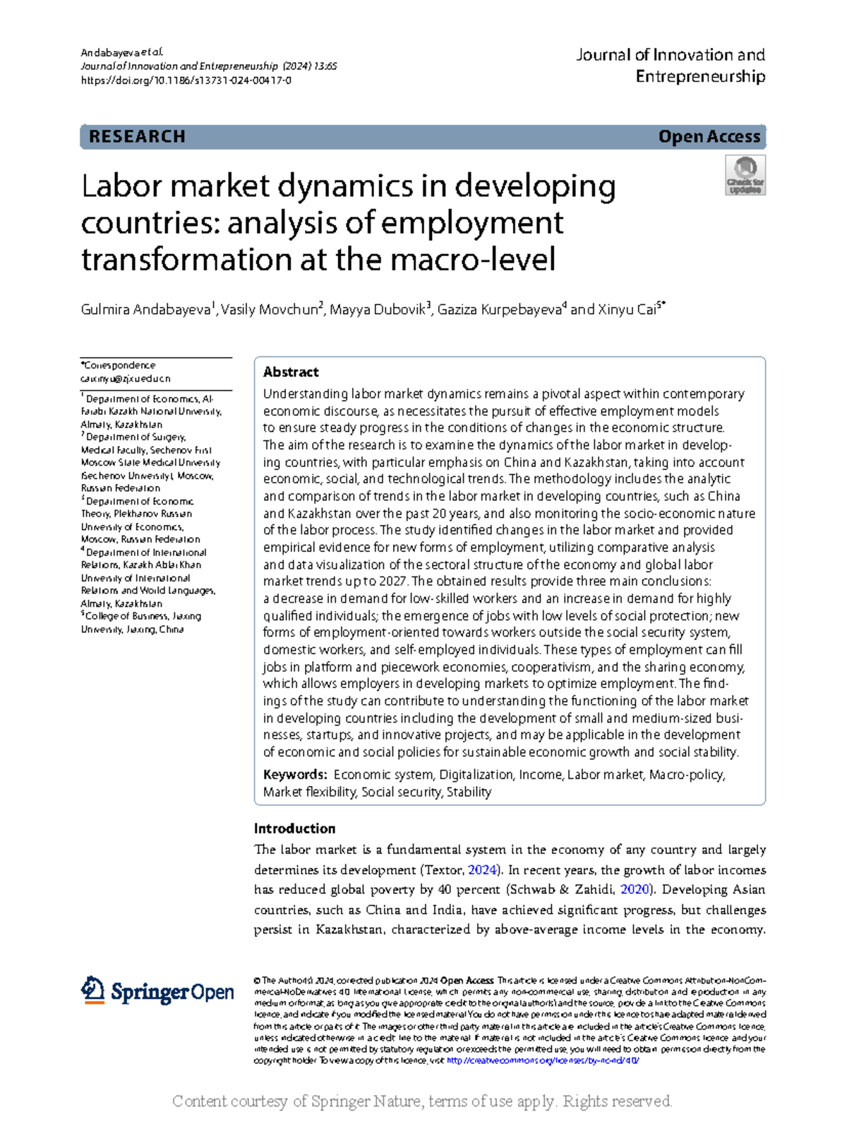 Labor Market Dynamics in Developing Countries: Insights from China ...