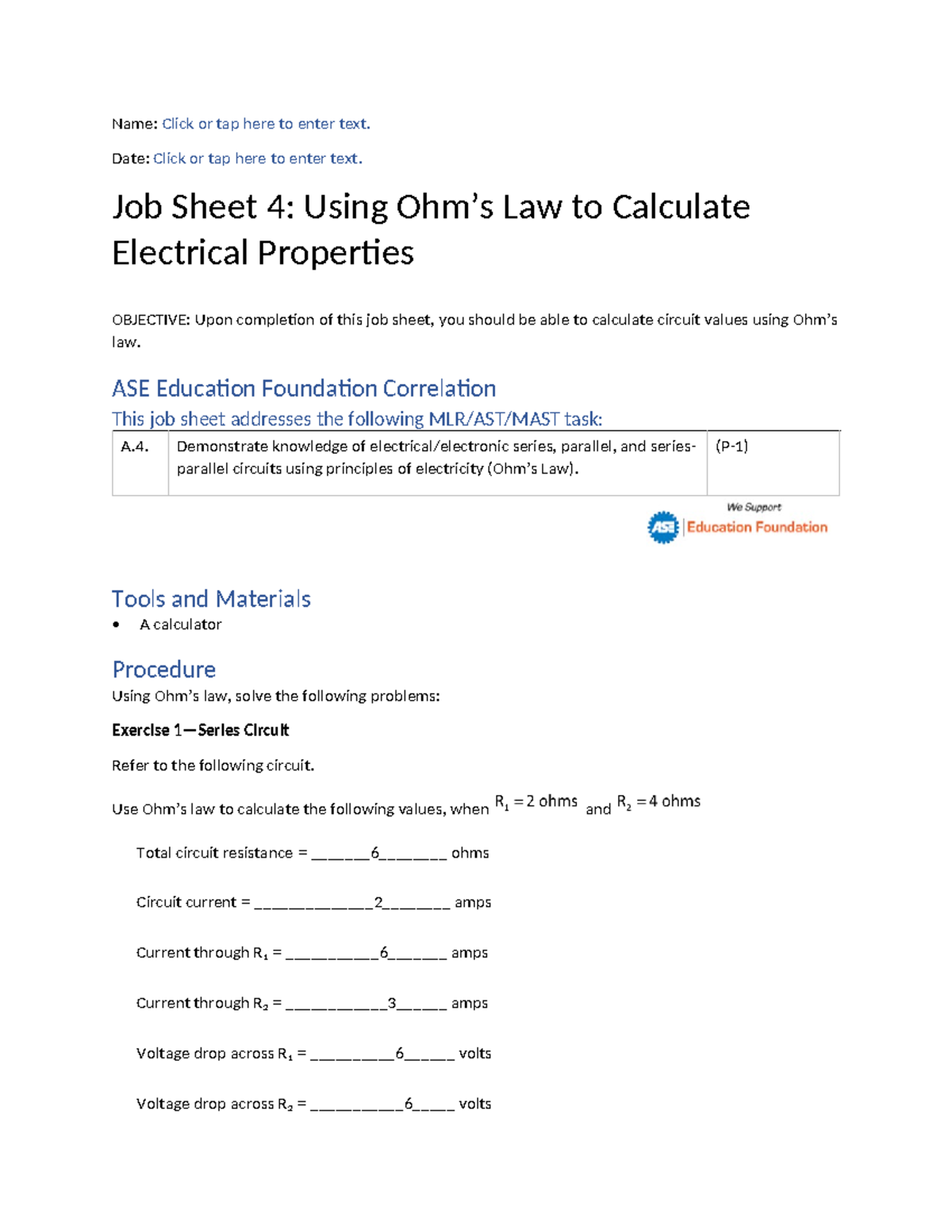 Job Sheet 04: Applying Ohm's Law for Circuit Calculations ...