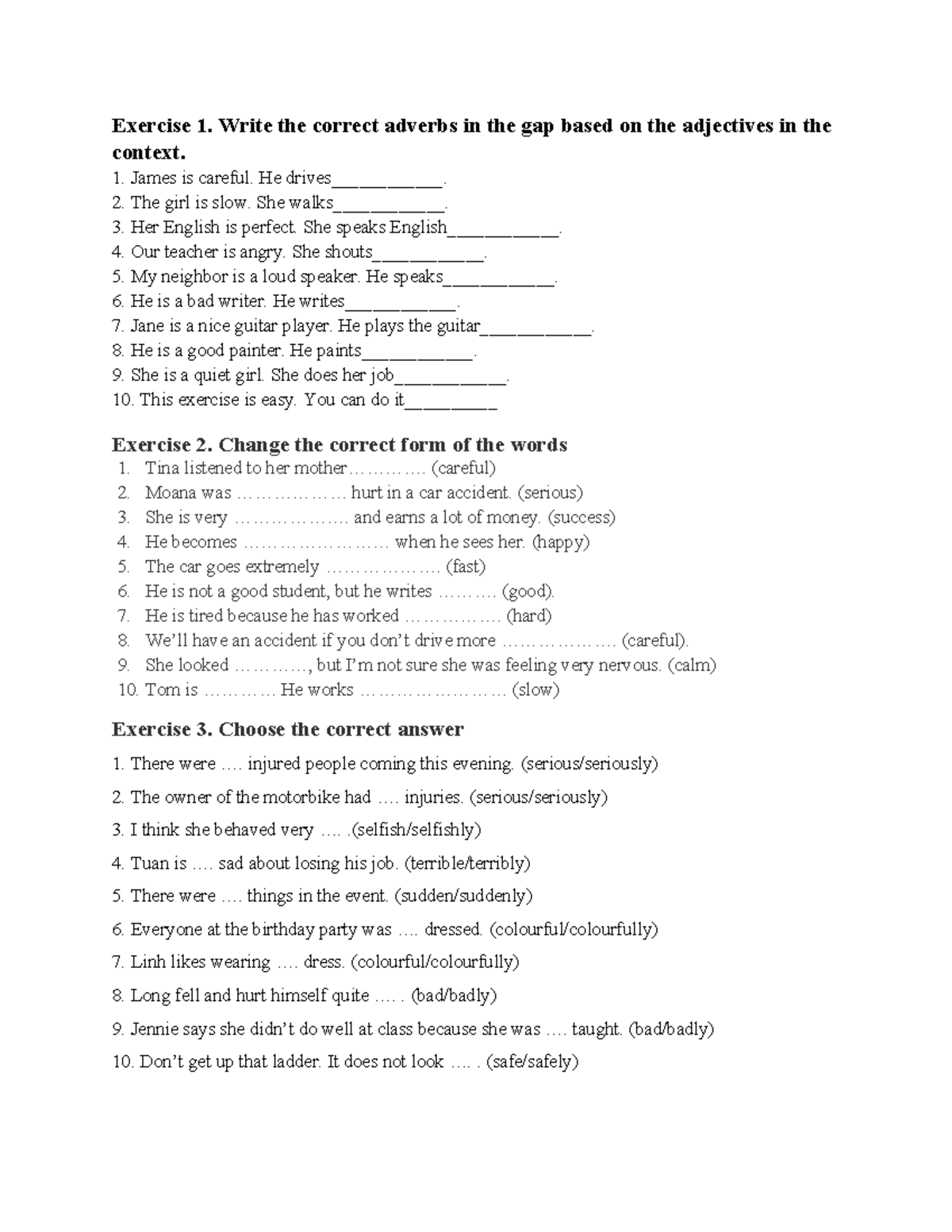 Adverb Homework - Exercise 1 to 5 - Studocu