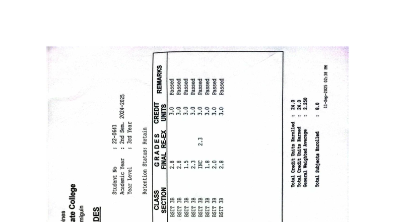BSIT 3B Final Grades Report for Babalcon, Hans Christian - Studocu