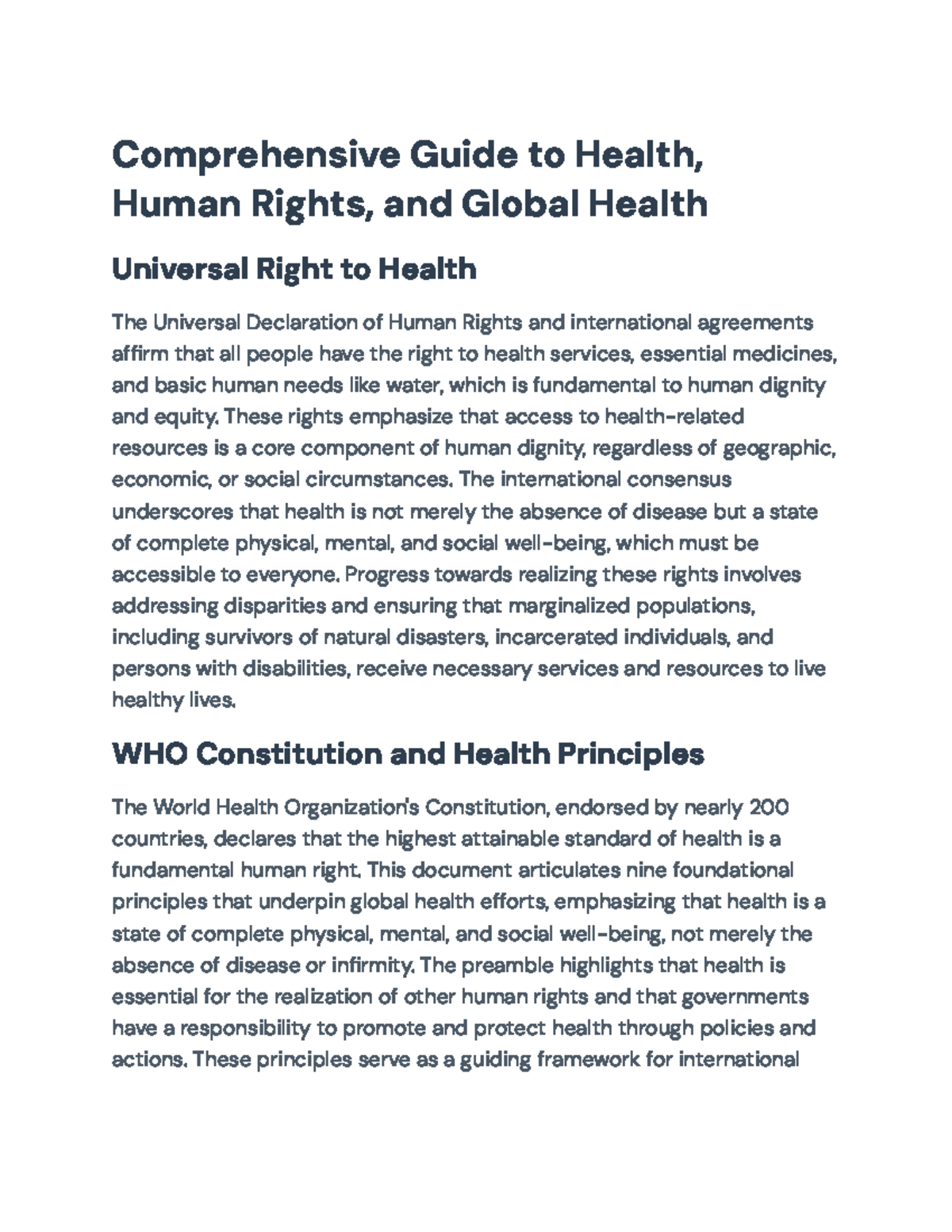 Comprehensive Overview of Health, Human Rights, and Global Equity - Studocu