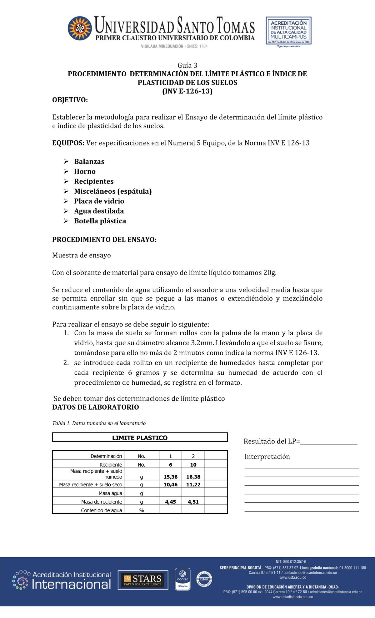 Guía 3: Procedimiento para Determinación del Límite Plástico (INV ...