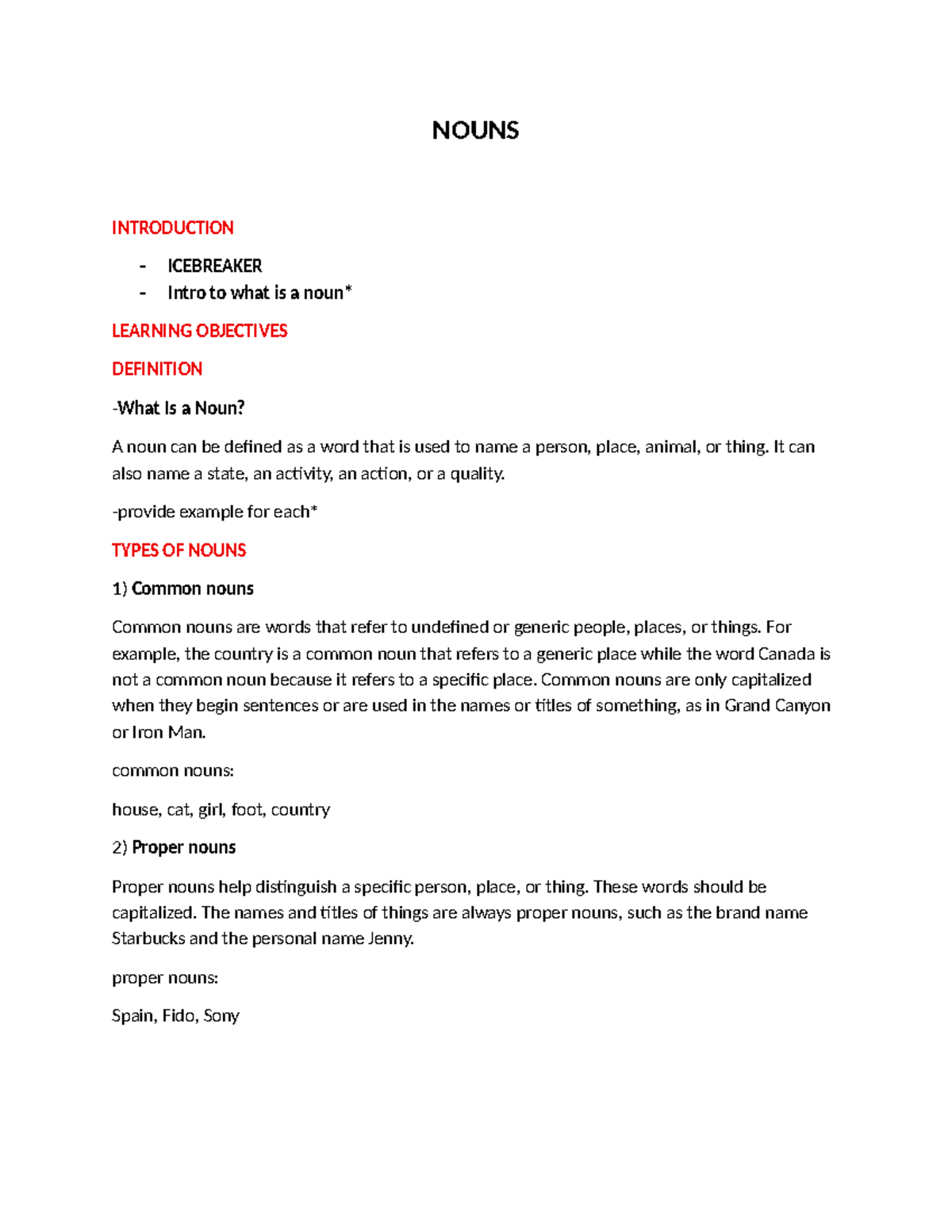 NOUNS 101: Understanding Types & Functions - Course Code: ENG101 - Studocu
