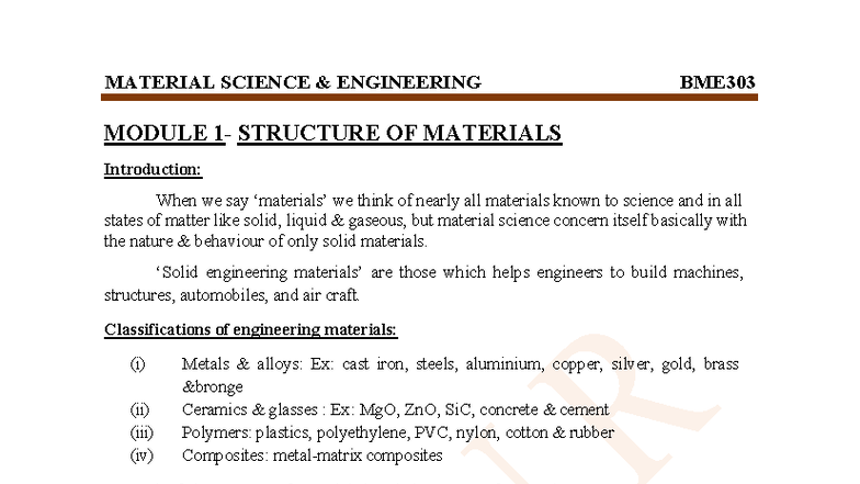 Module 1 Structure of Materials Updated - MODULE 1 - STRUCTURE OF ...