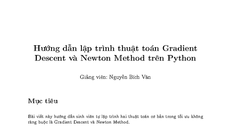 Hướng dẫn lập trình Gradient Descent và Newton Method trên Python - Studocu