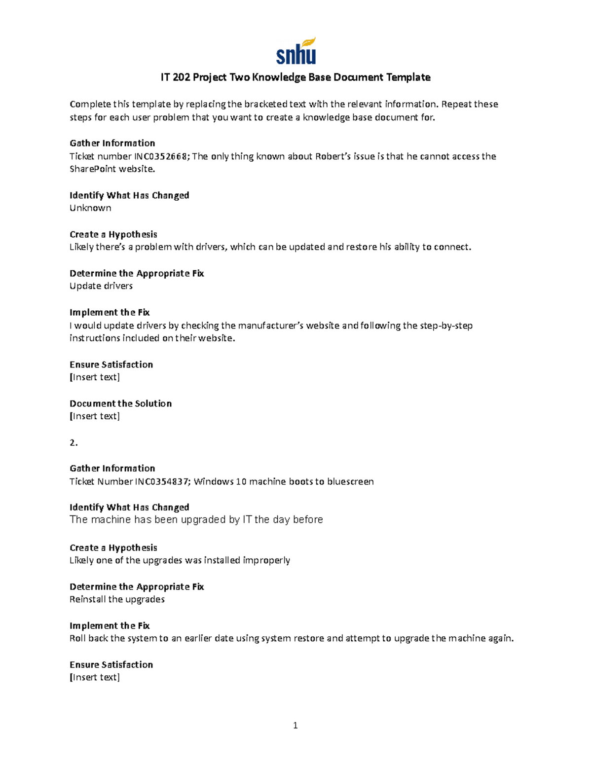 IT 202 Project Two Milestone - IT 202 Project Two Knowledge Base ...