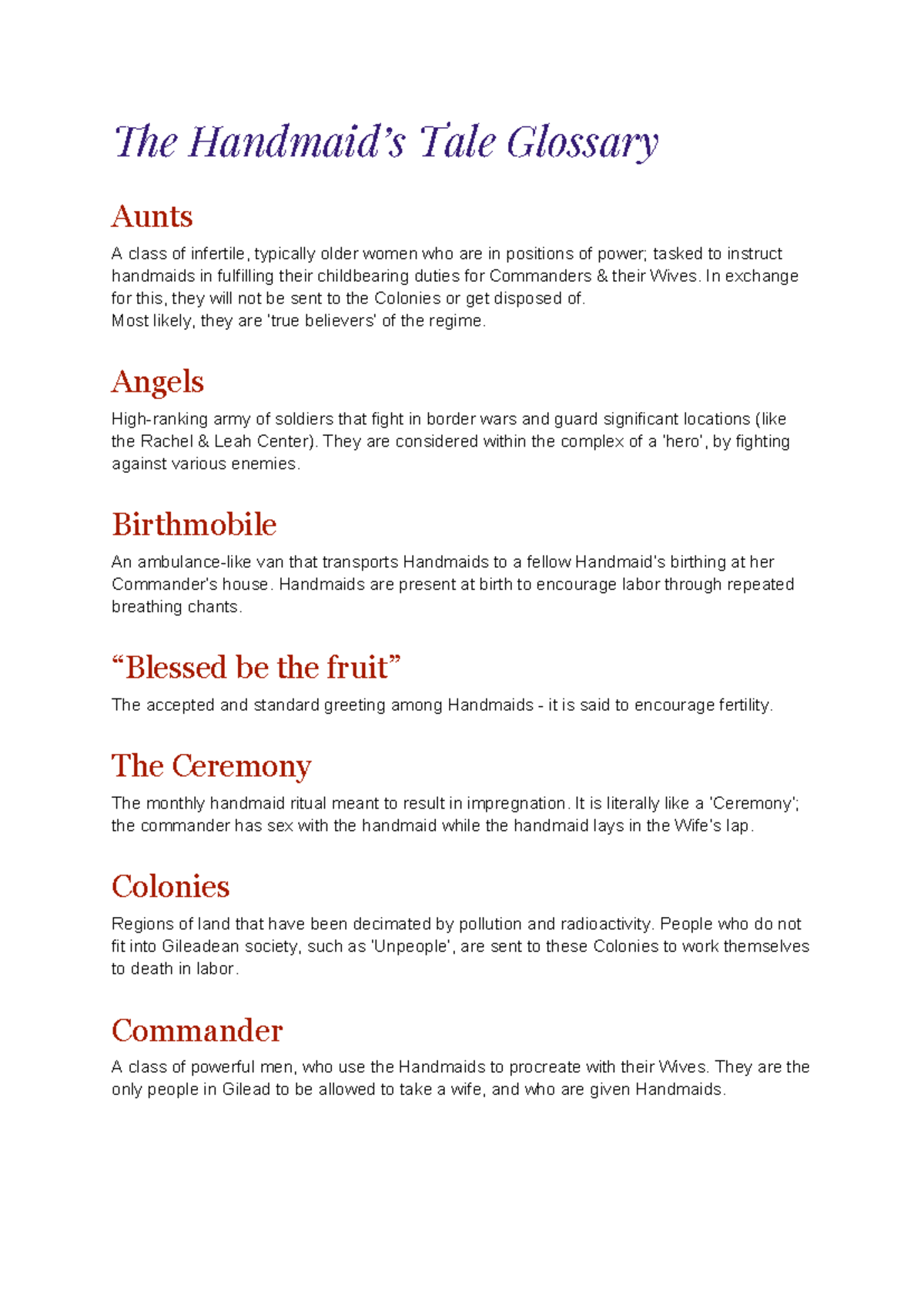 HMT Glossary: Key Terms and Concepts in Gilead - Studocu