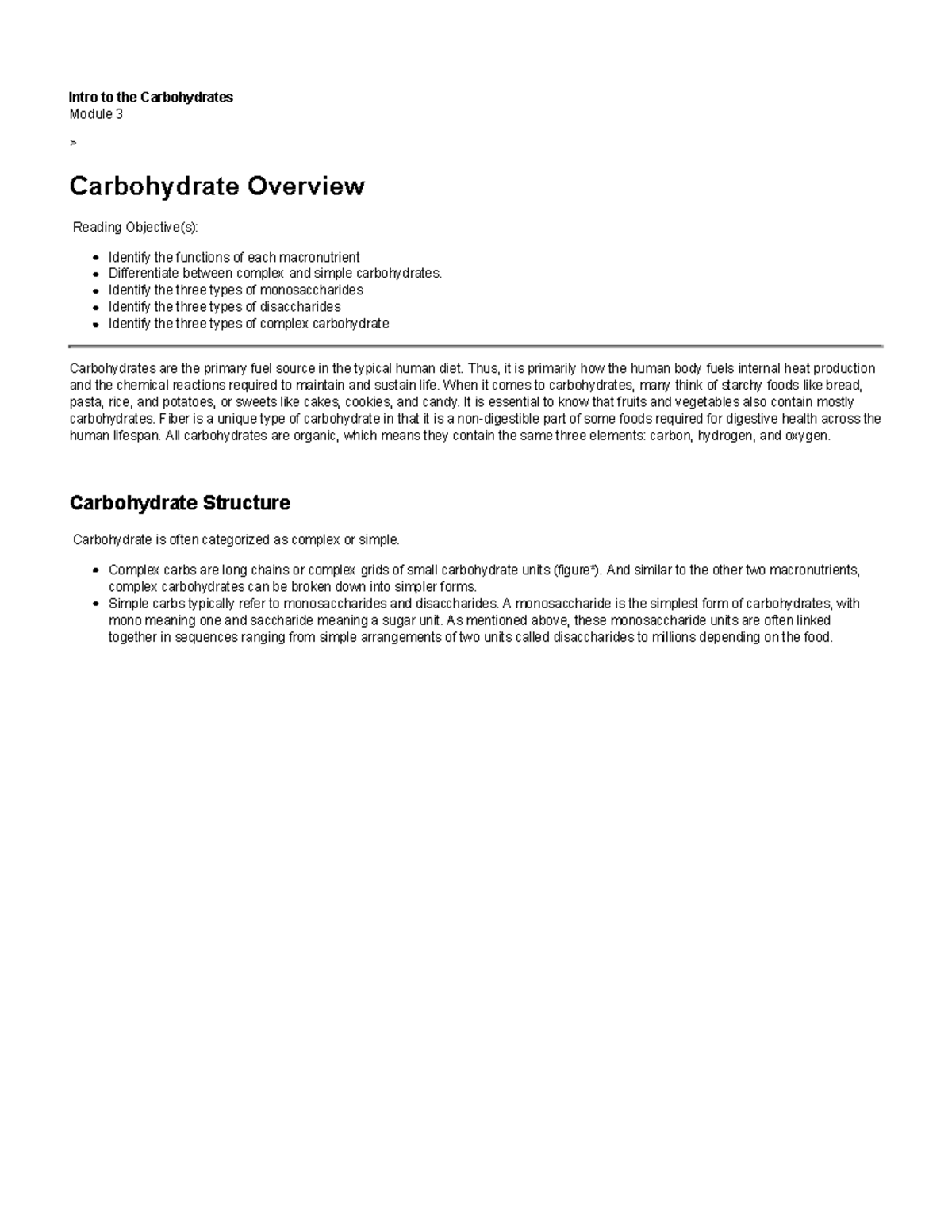 Module 3: Carbohydrate Overview and Dietary Recommendations for ...