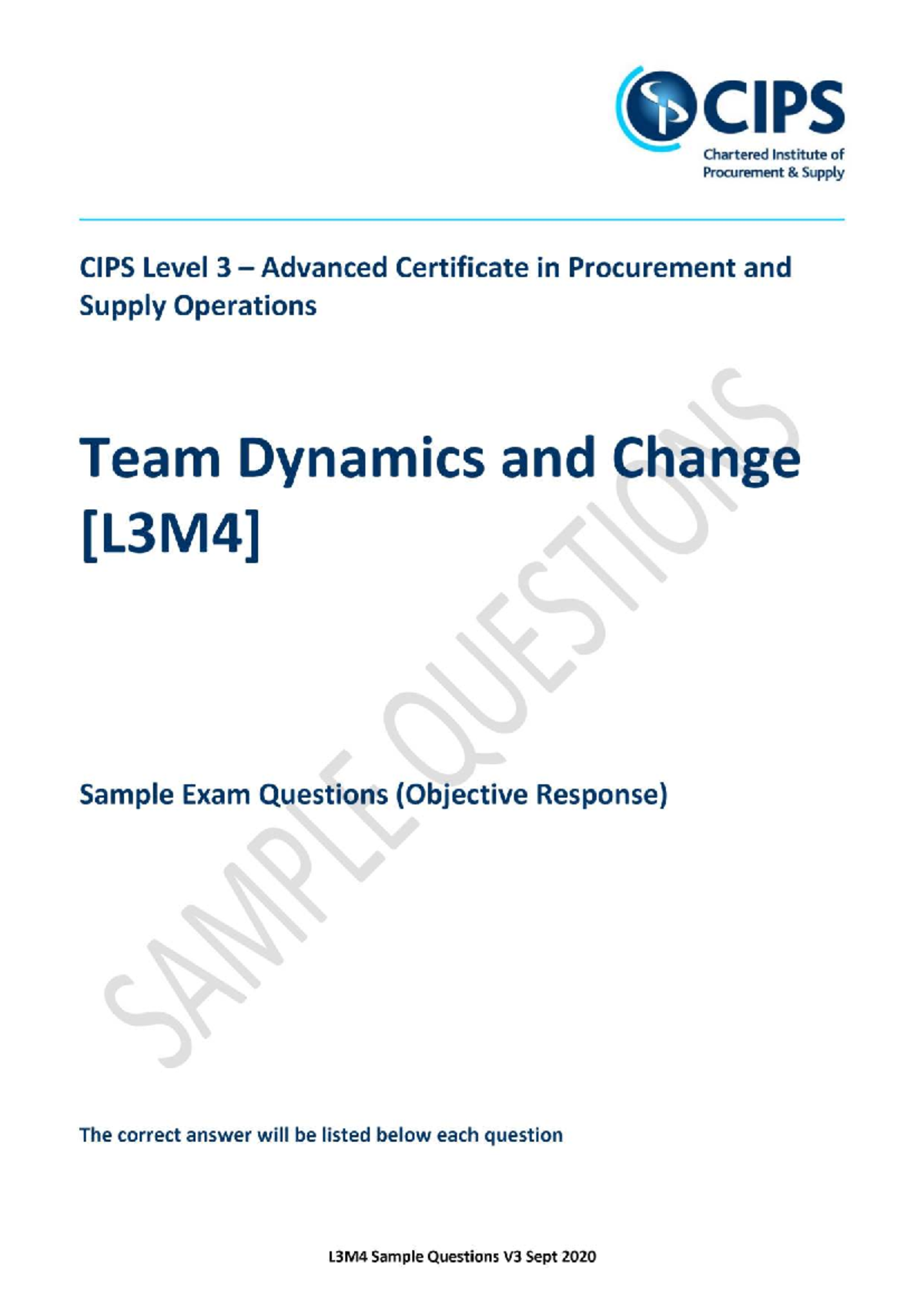 CIPS L3M4 Sample Exam Questions on Team Dynamics & Change - Studocu