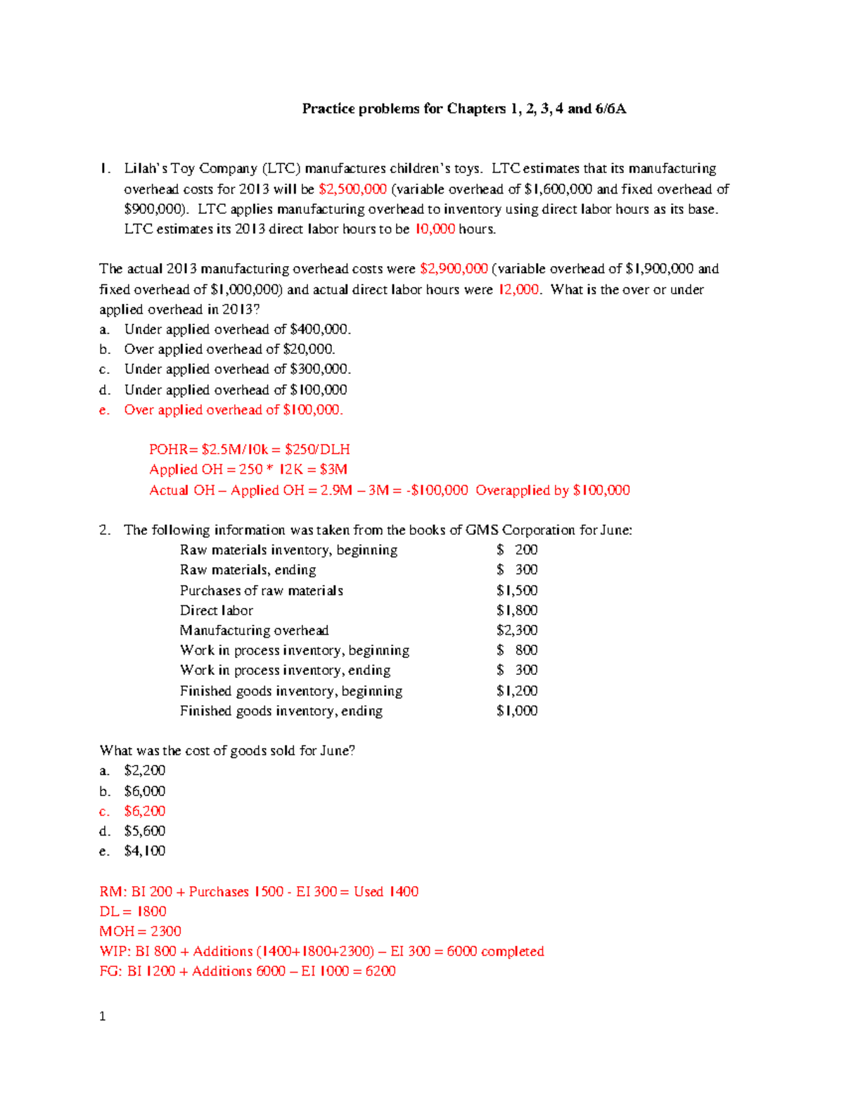 Practice Problems for LTC Midterm - Chapters 1-4 with Solutions - Studocu