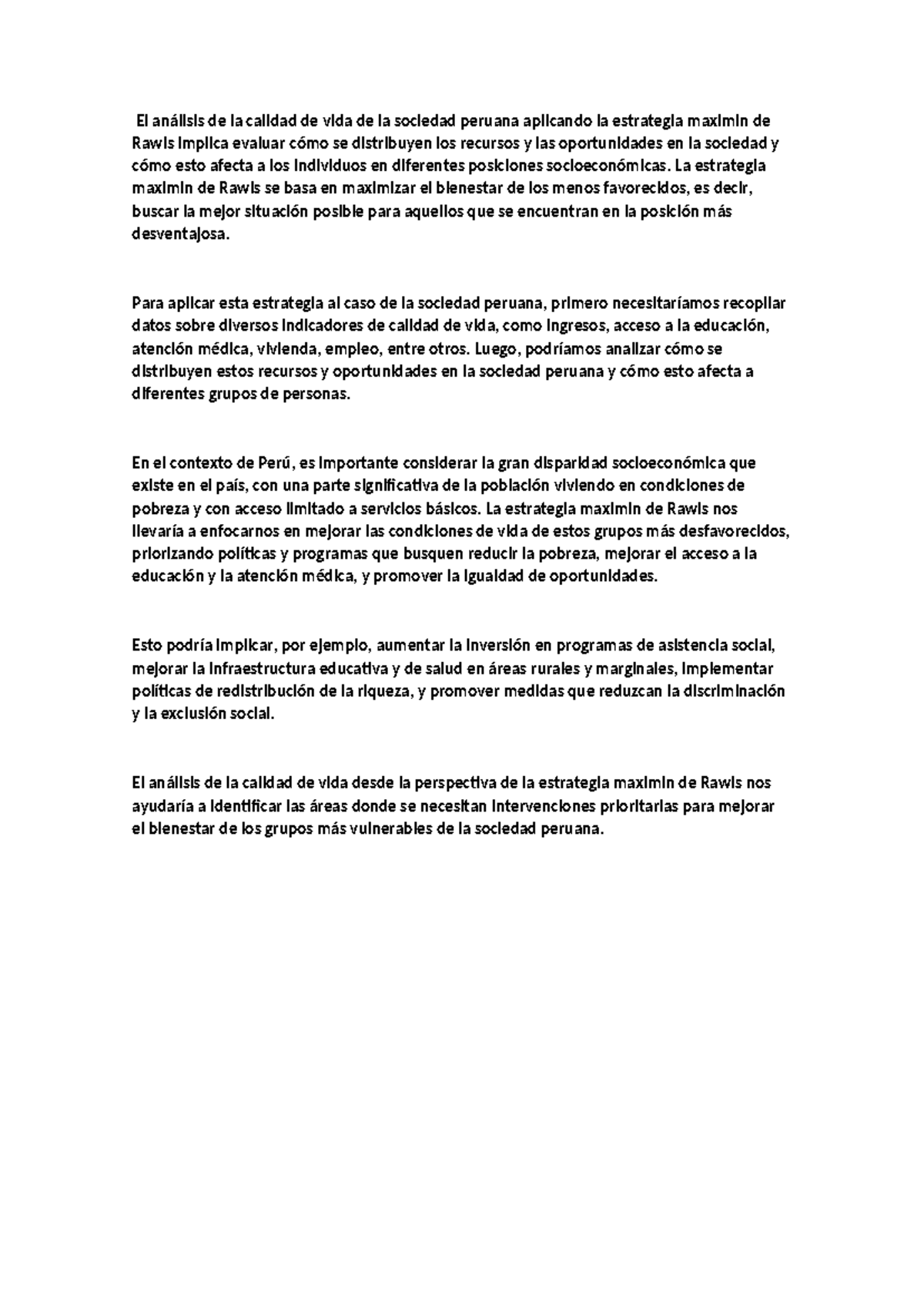 Estrategia Maximin de Rawls y Calidad de Vida en Perú: Análisis y ...