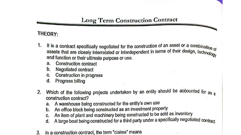C5 Long Term Construction Contract Exercises - Studocu