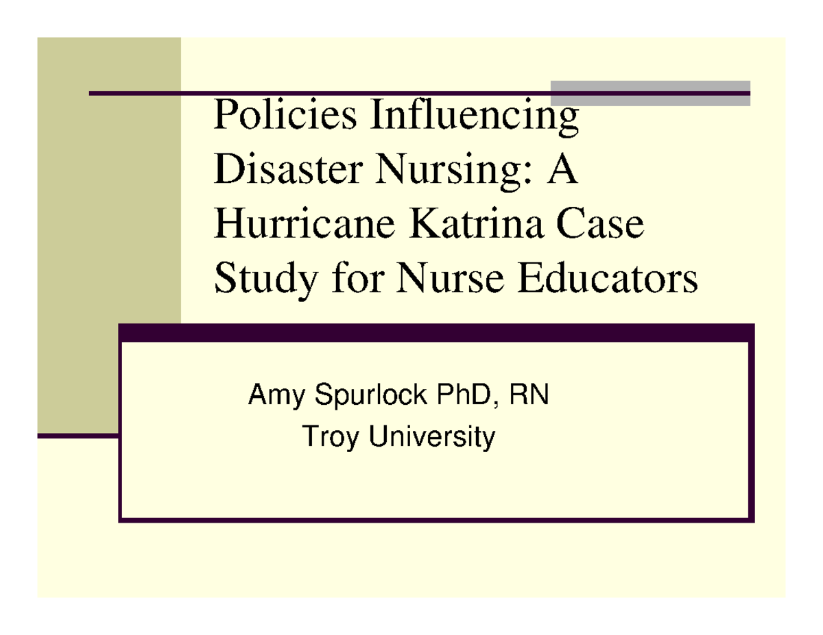 HURC 101 - Hurricane Katrina Case Study: Nursing and Community Impact ...