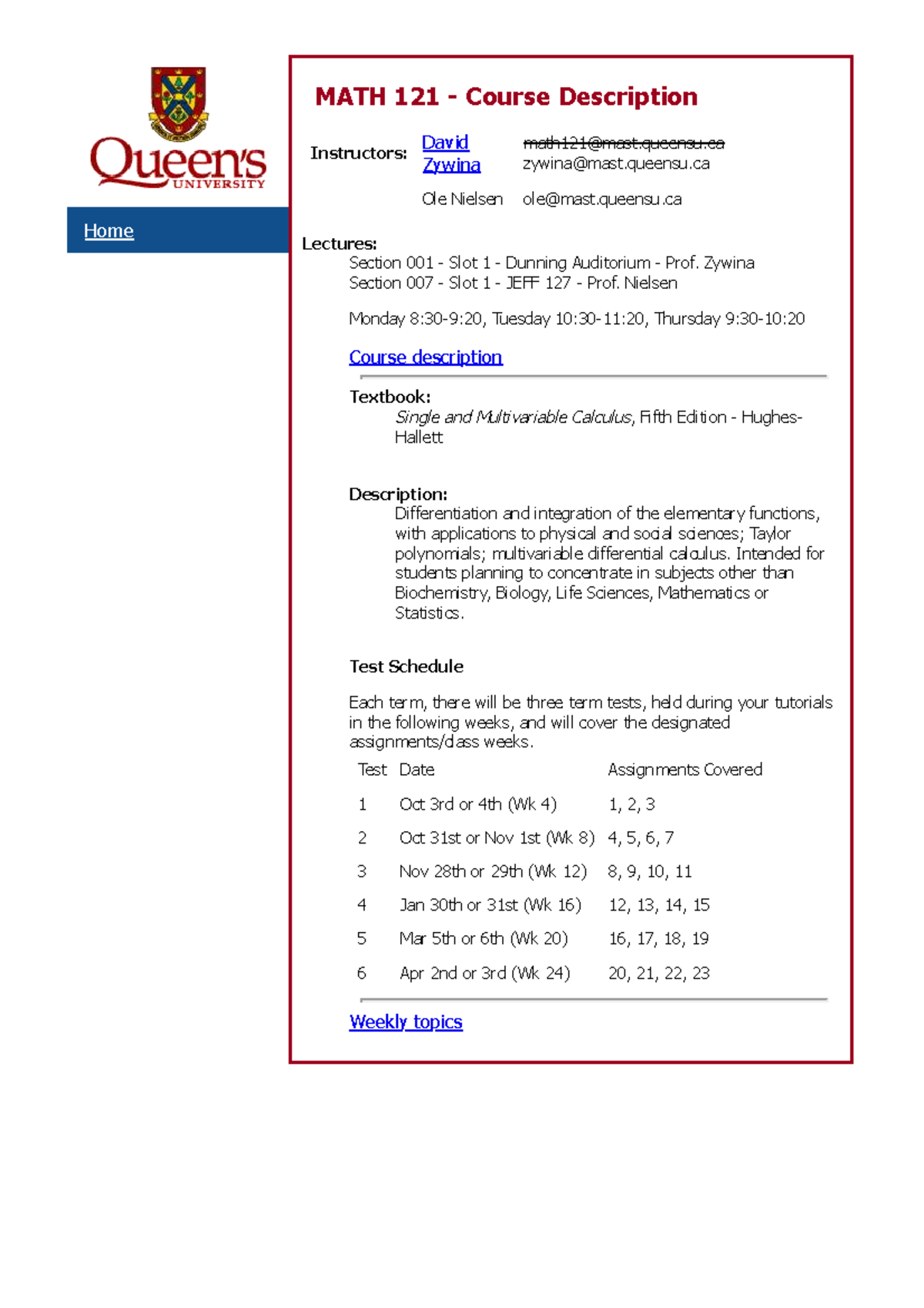 MATH 121 Syllabus: Differentiation & Integration Overview - Studocu