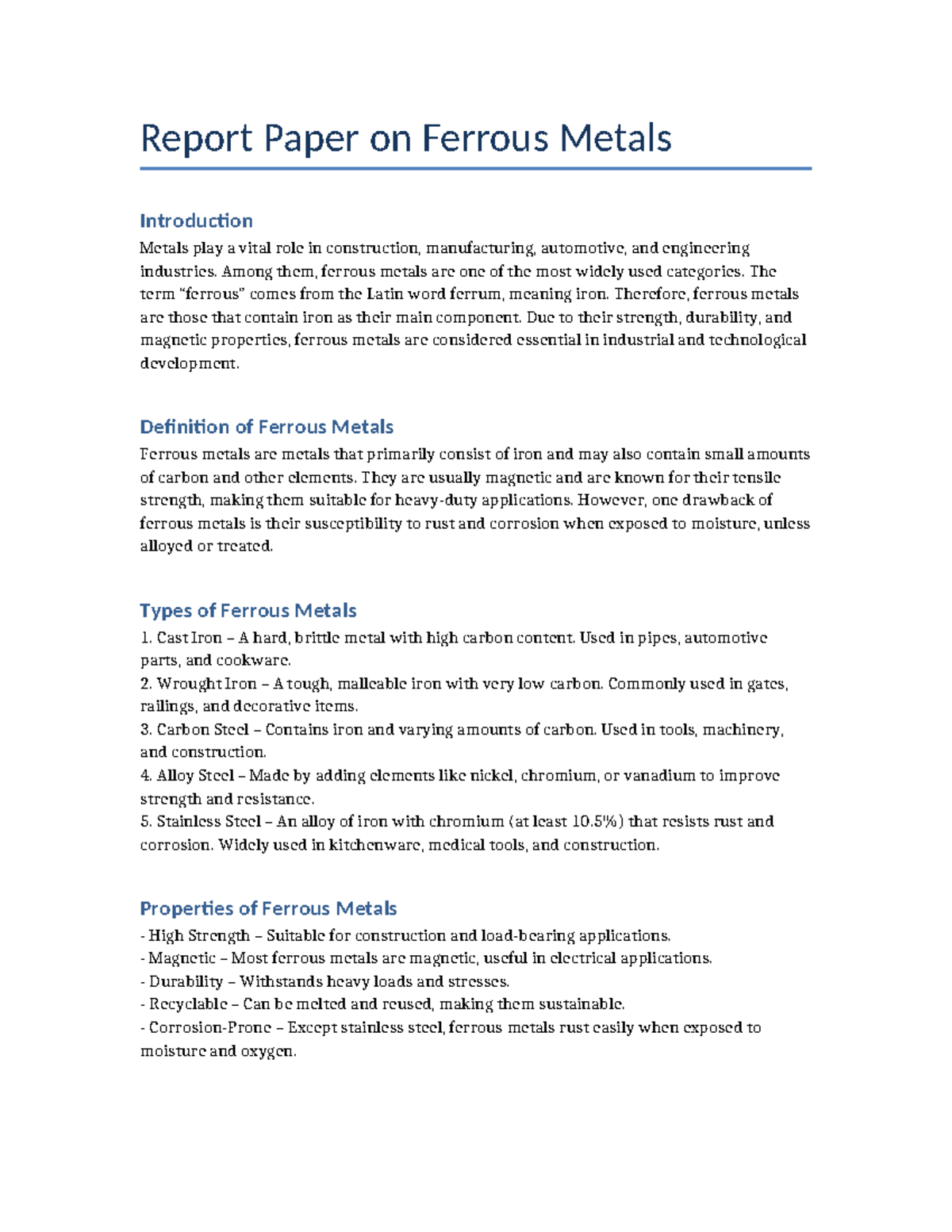 Ferrous Metals Overview: Types, Properties, and Applications - Studocu