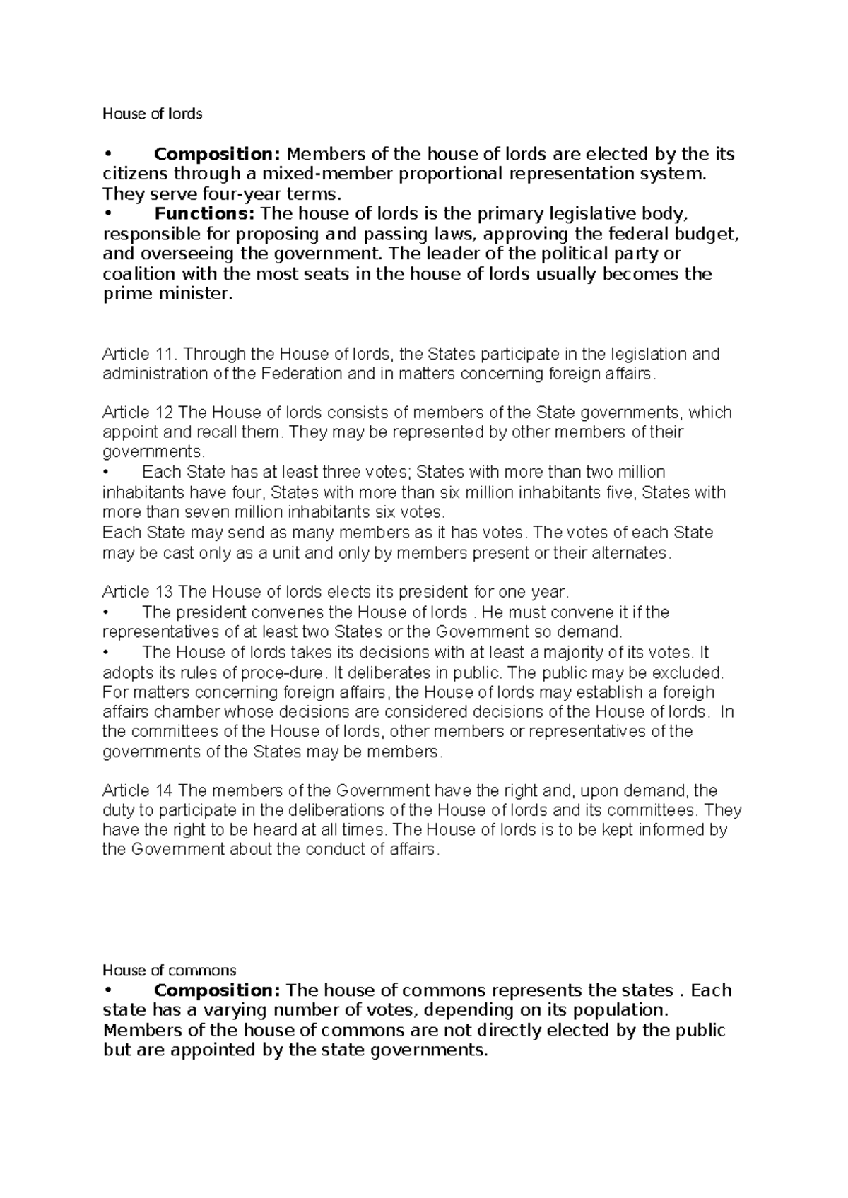 House of Lords & Commons: Composition and Functions Overview - Studeersnel