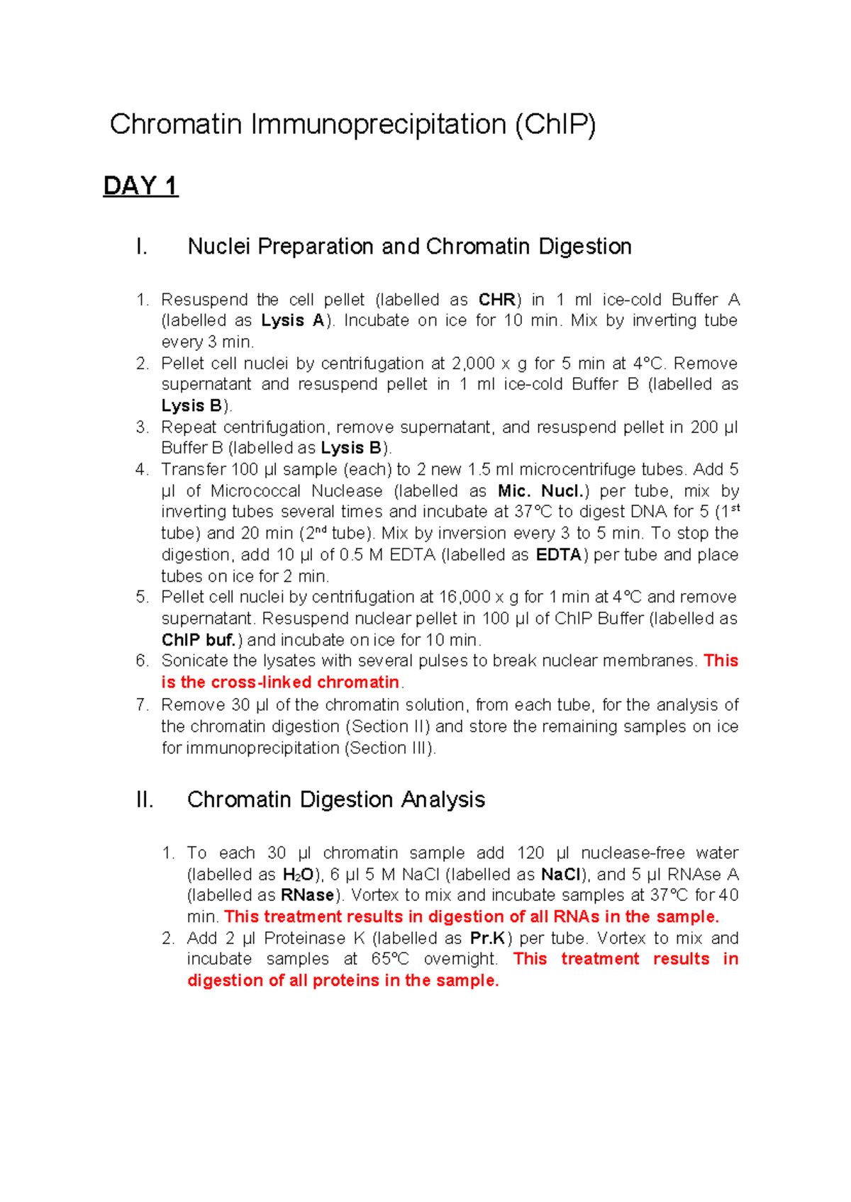 Chromatin Digestion and Immunoprecipitation Protocol - Chromatin ...