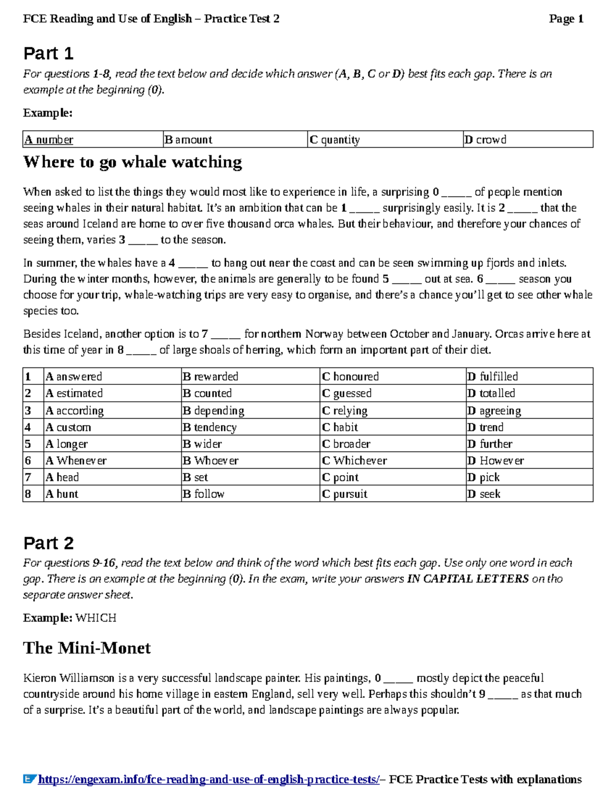 FCE Exam 2 Reading and Use of English Practice Test - Studocu