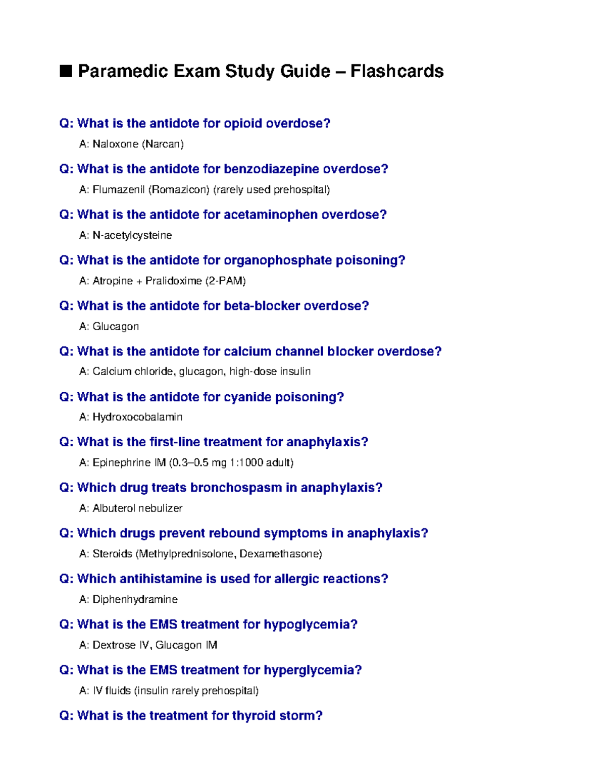 Paramedic Exam Study Guide: Key Concepts & Flashcards - Studocu