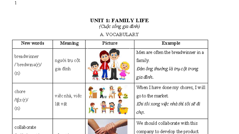Unit 1: Family Life Vocabulary & Grammar Notes (HS) - Studocu