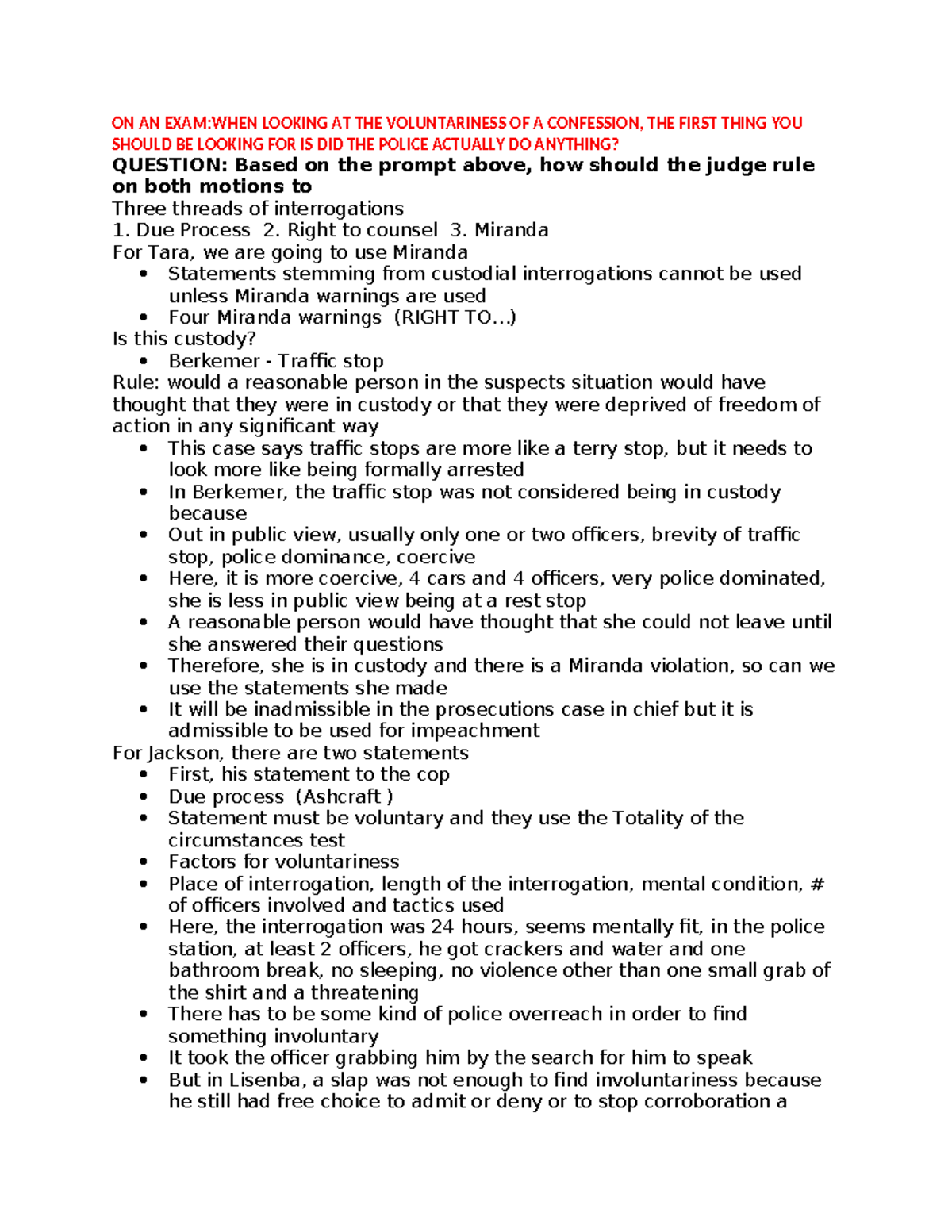 Crim Pro Essay Outline: Examining Confessions & Miranda Rights - Studocu