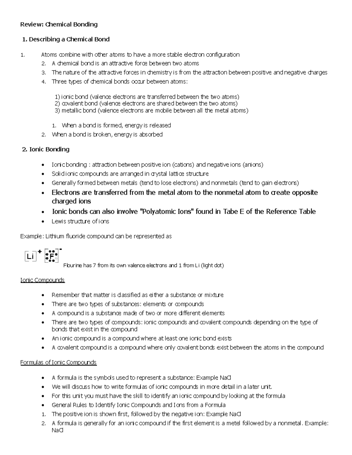 Chemical Bonding Concepts: Ionic, Covalent & Metallic Bonds Review ...