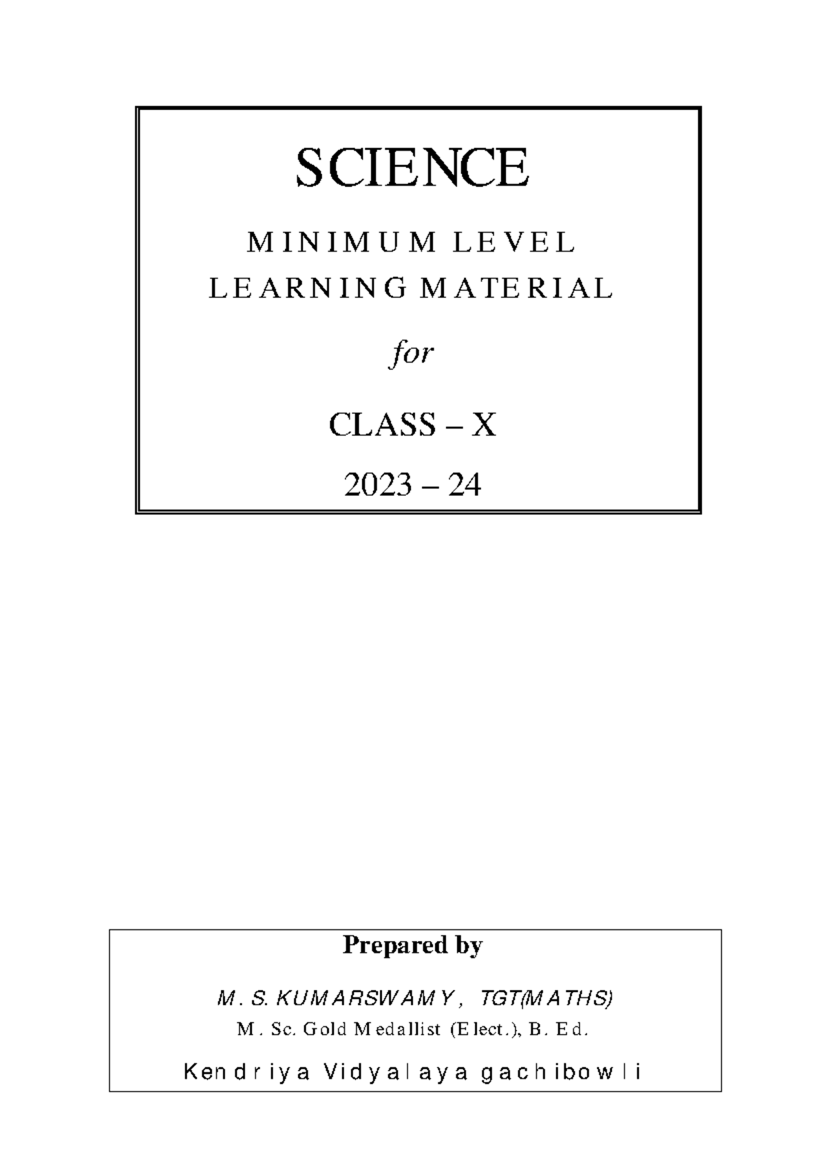 Minimum Level Learning Material for Science Class X (2023-24) - Studocu
