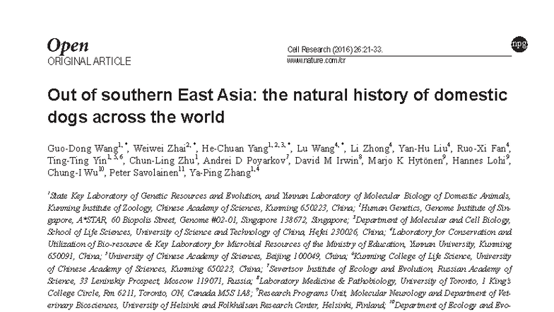 Wang 2016: The Global Journey of Domestic Dogs from Southern East Asia ...