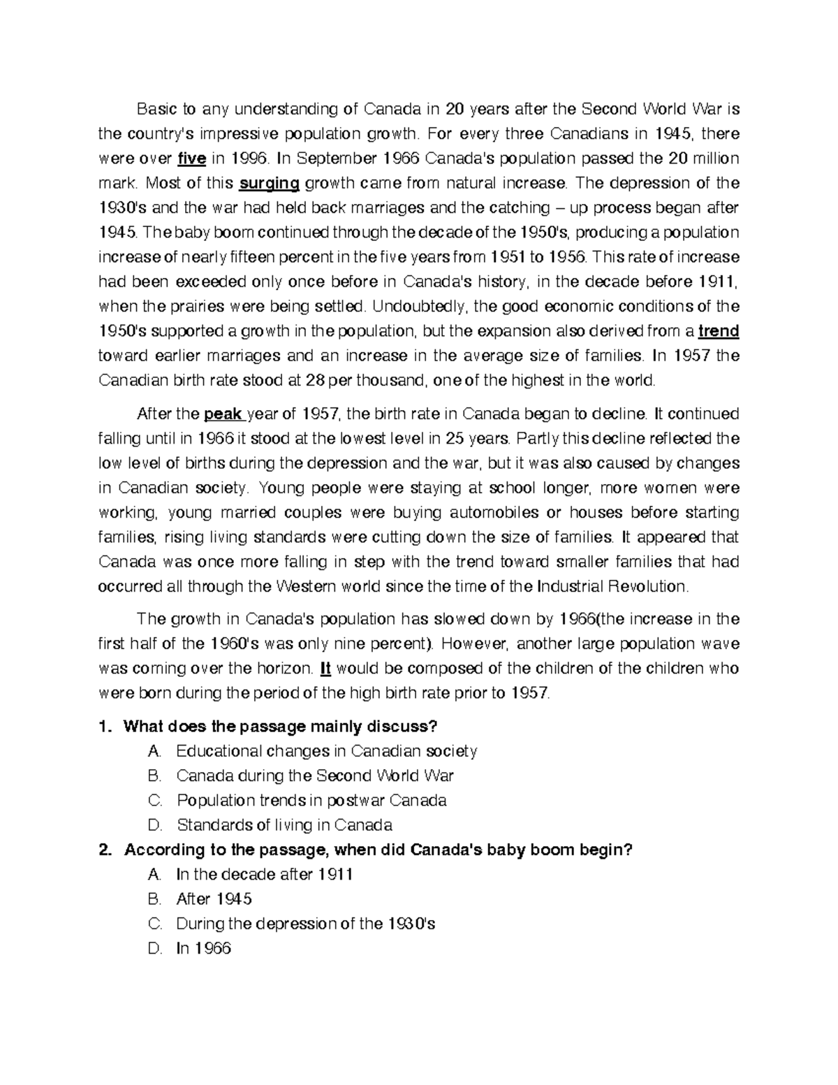 Test 1 - VSTEP B1,2C: Post-War Canadian Population Trends Analysis ...