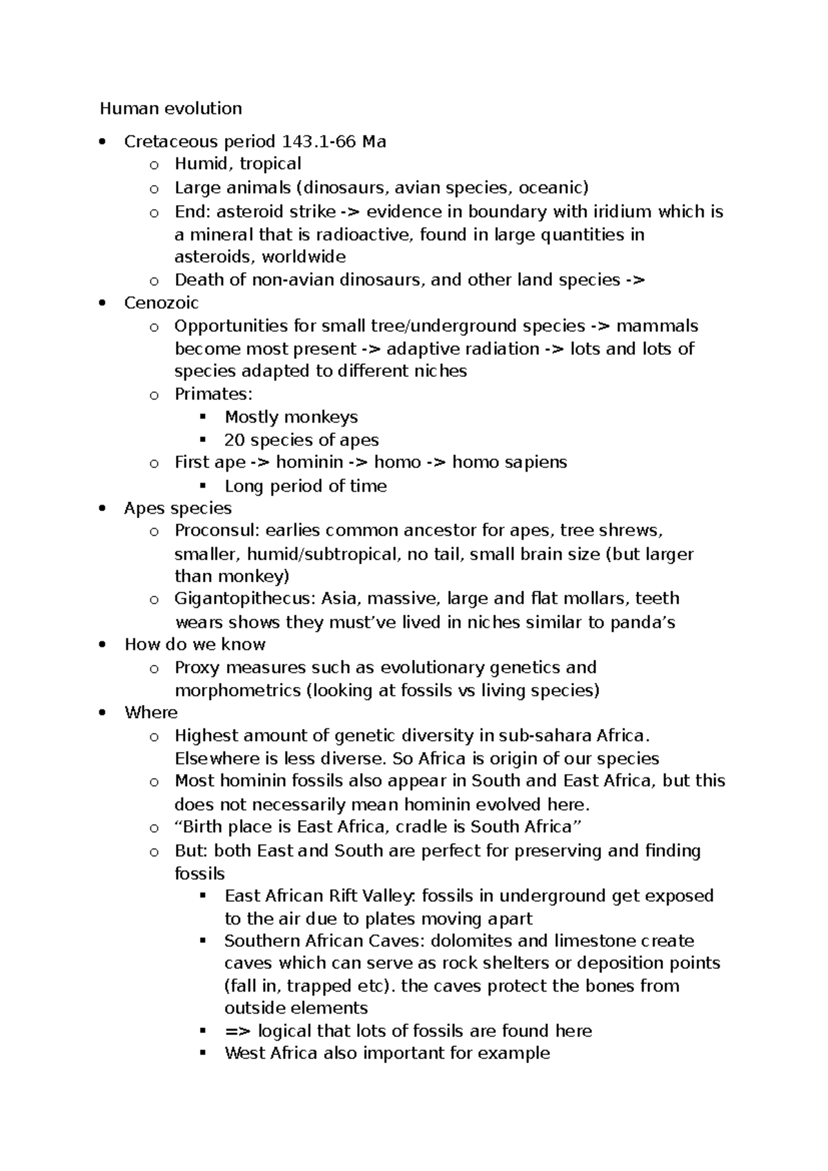 Class 3 - Human Evolution: From Dinosaurs to Homo Sapiens - Studocu