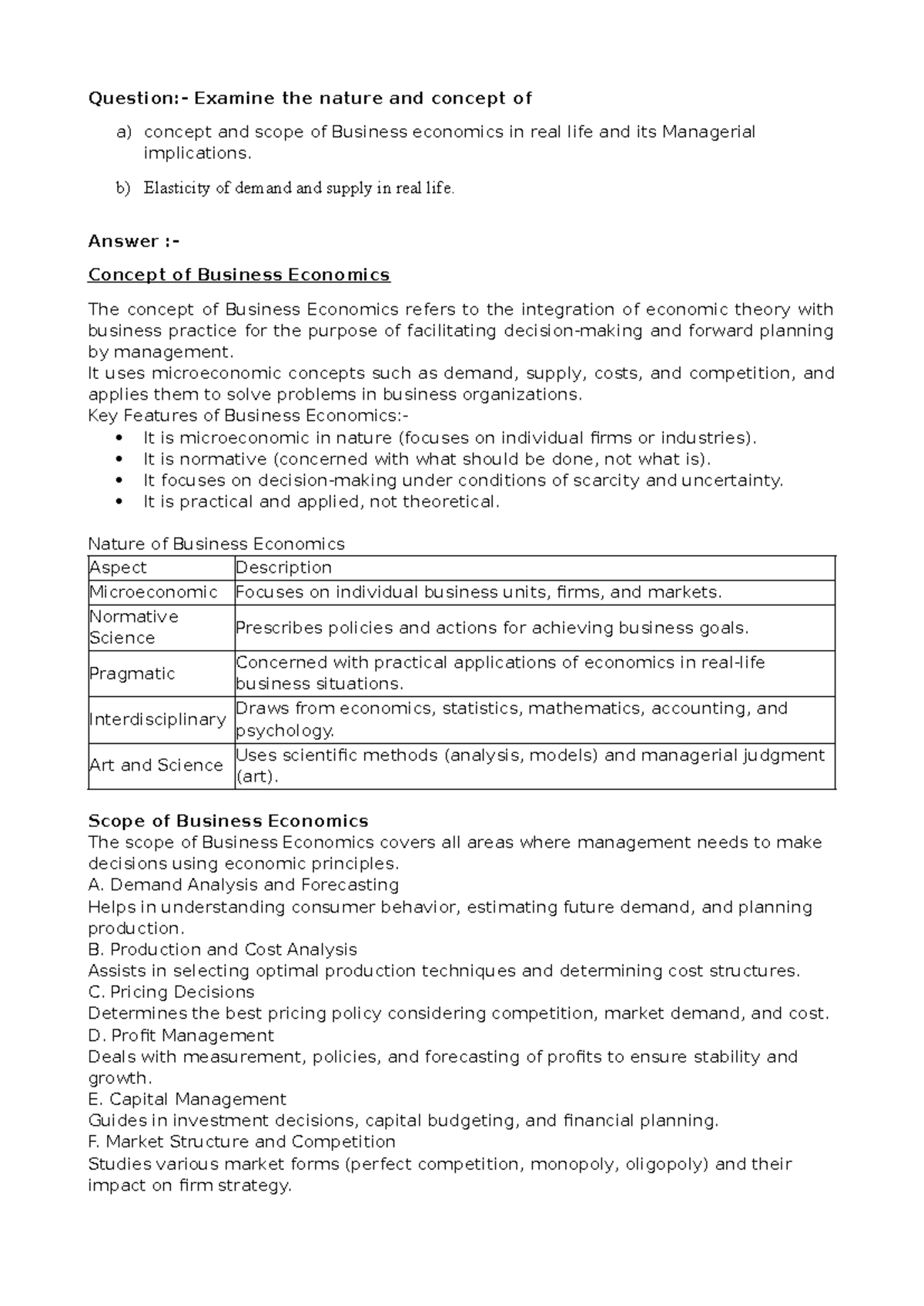 Business Economics: Concepts, Elasticity, and Managerial Implications (ECO 101) - Studocu