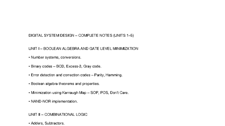 DIGITAL SYSTEM DESIGN NOTES (UNIT I-IV) - Studocu