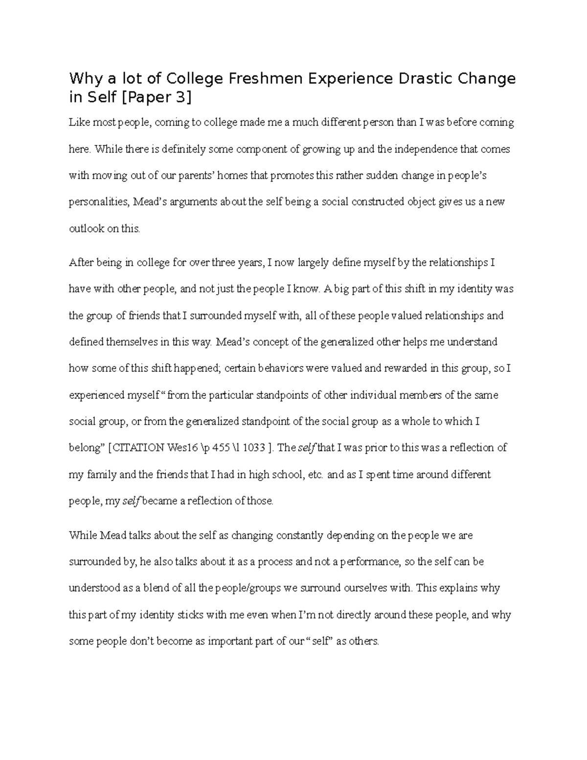 Paper - Assignment #3 for class - Why a lot of College Freshmen ...