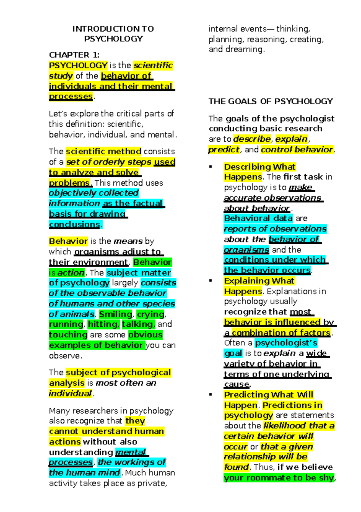 Introduction to Psychology (PSY 101): Chapter 1 Notes - Studocu