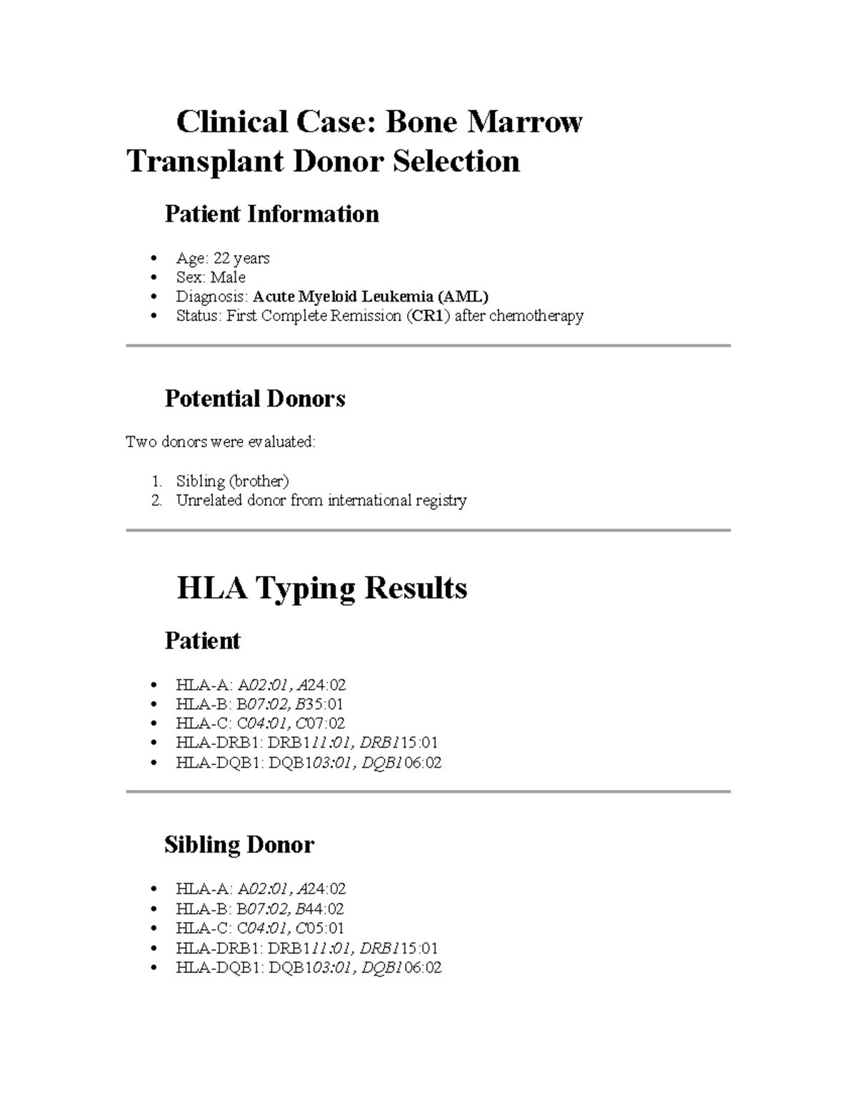 BMT Case Study: Donor Selection for Acute Myeloid Leukemia - Studocu
