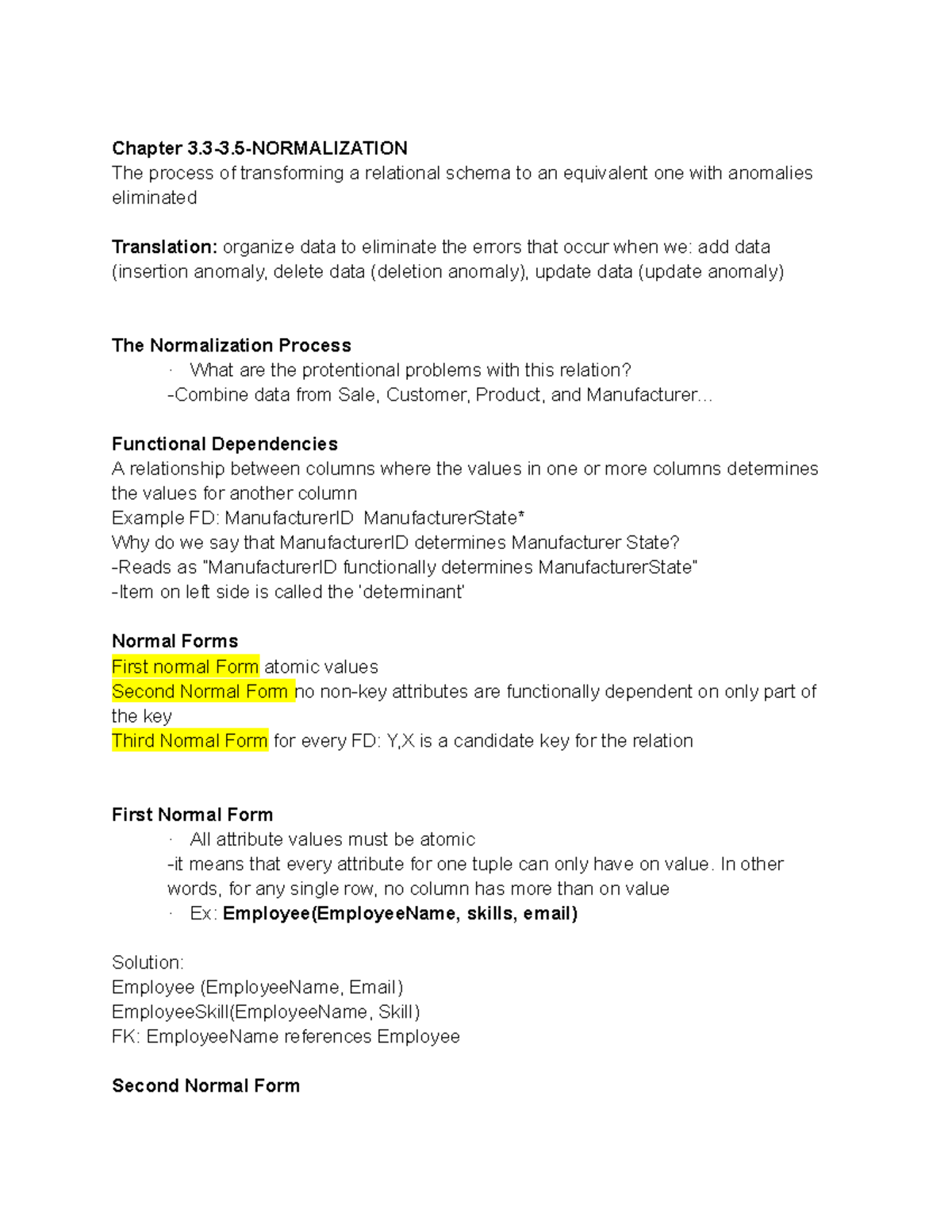 Chapter 3 - Normalization Process plus examples - Chapter 3.3-3 ...