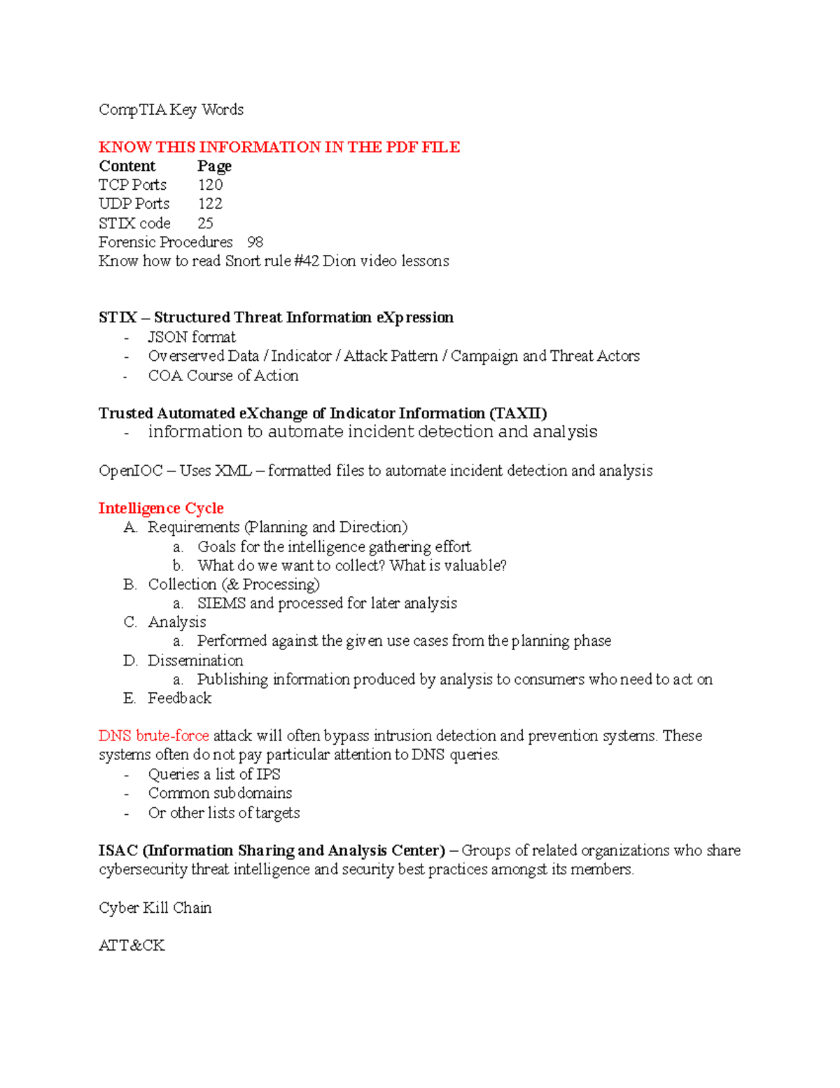 Comp TIA Key Words - List of notes from a cybersecurity course practice ...