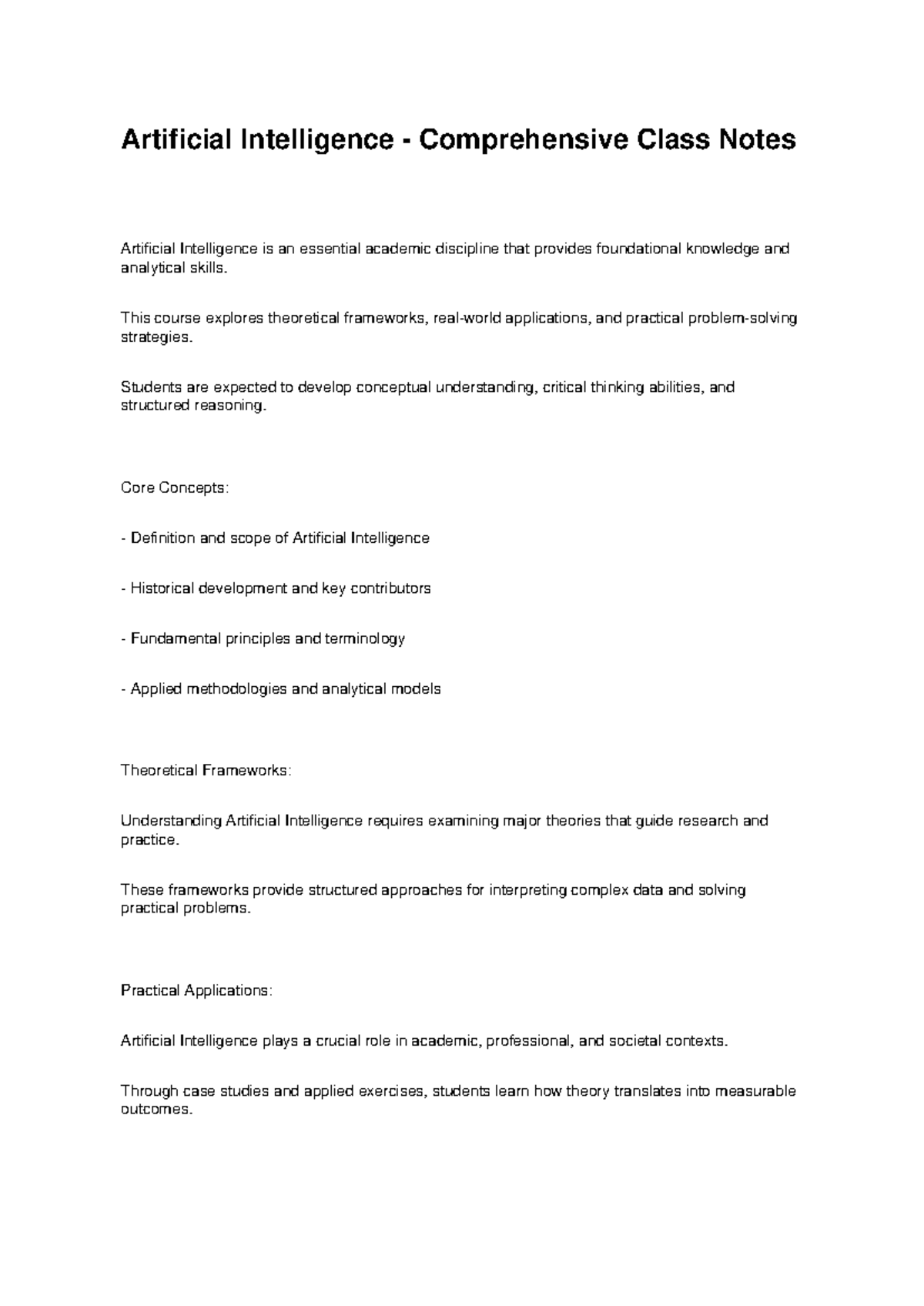 Artificial Intelligence (AI) Comprehensive Class Notes for Students ...