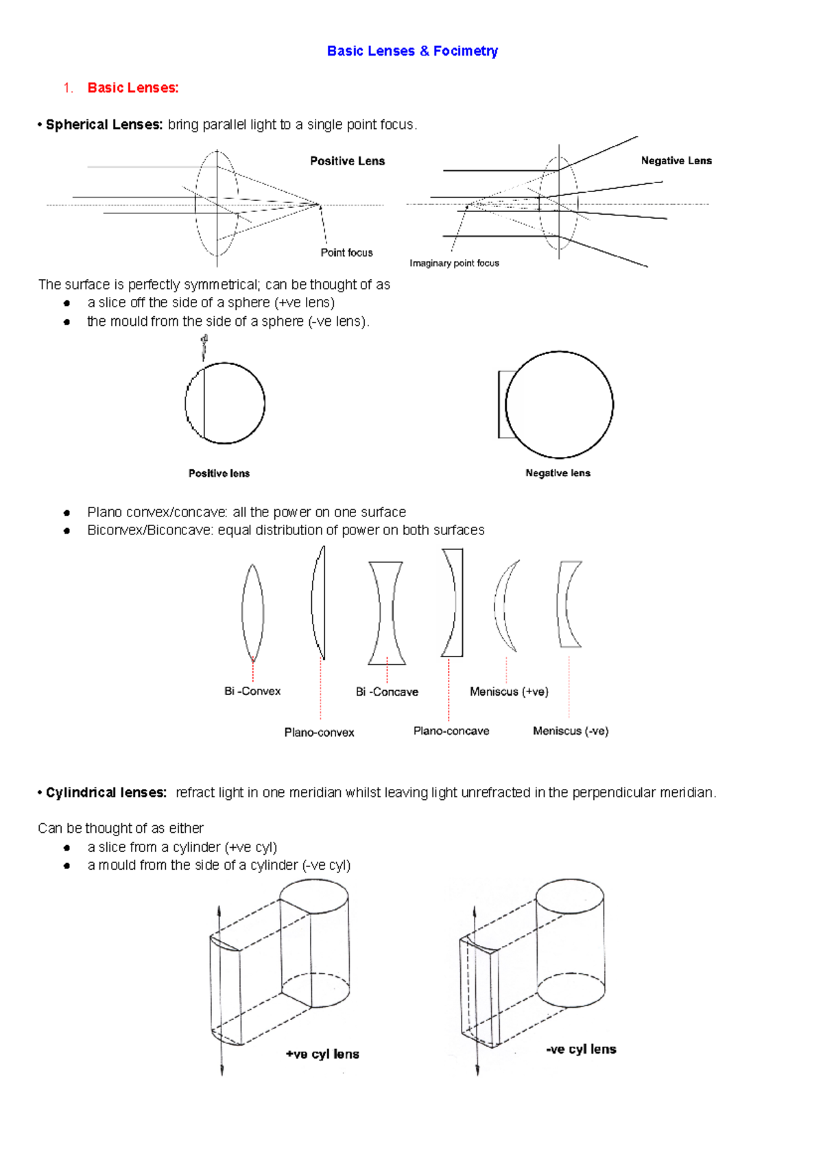 1. Basic Lenses & Focimetry Notes (Optics Course) - Studocu