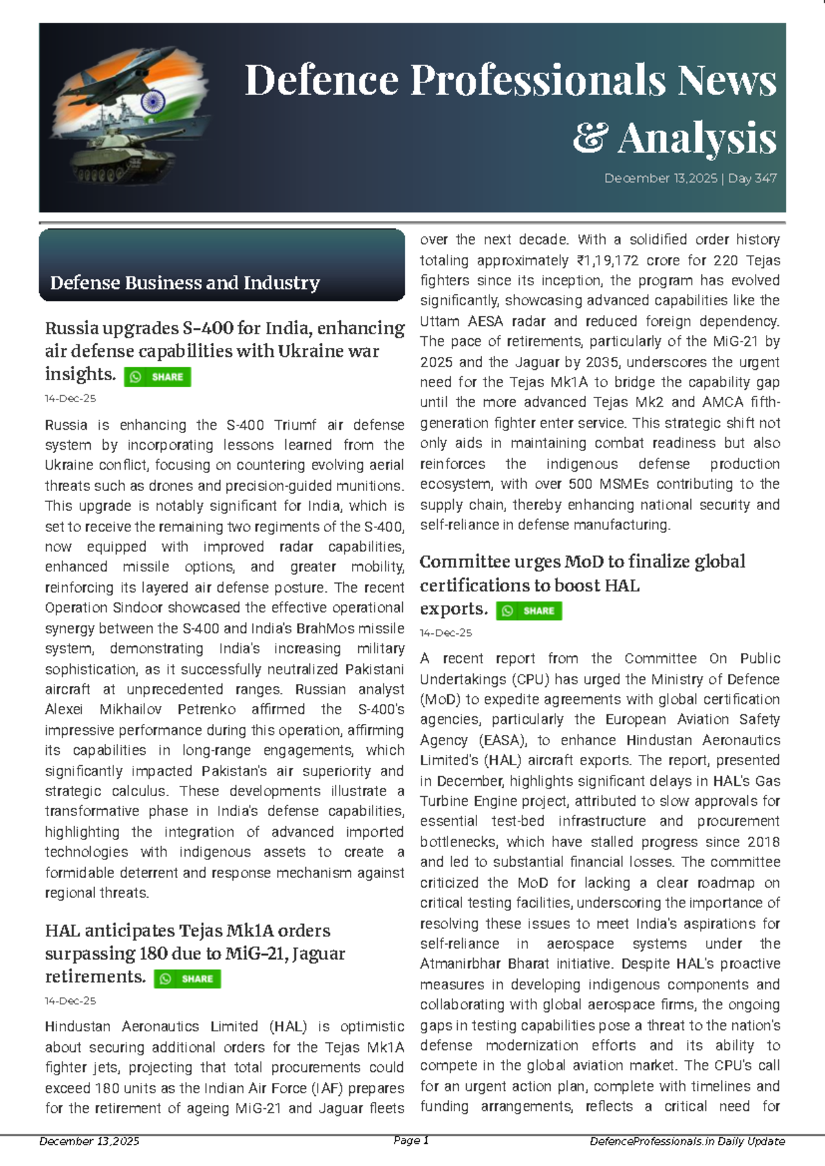 Defpro Full Newsletter: Defence Insights & Analysis - Dec 13, 2025 ...