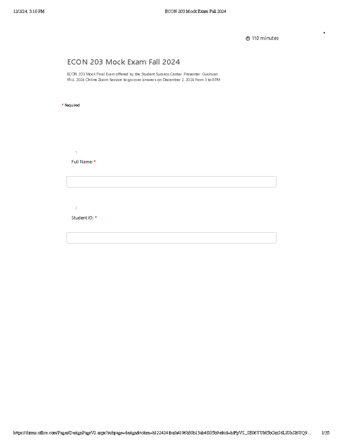 ECON 203 Mock Final Exam Review - Fall 2024 - Studocu
