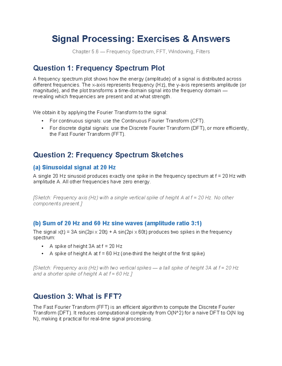 Signal Processing: Exercises Answers for Chapter 5.6 - FFT & Filters ...