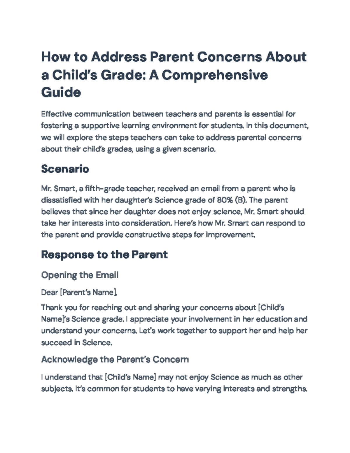 Guidelines for Teachers: Addressing Parent Concerns on Student Grades ...
