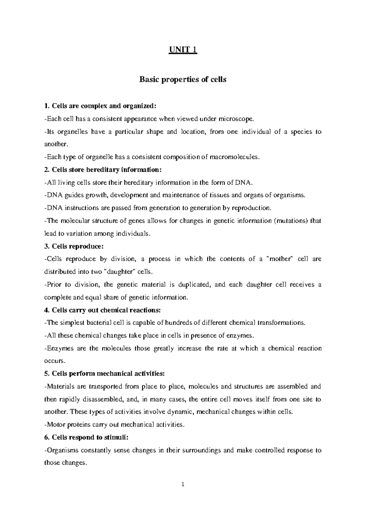 UNIT 1: Cell Biology Notes for Biotechnology Students - Key Concepts ...
