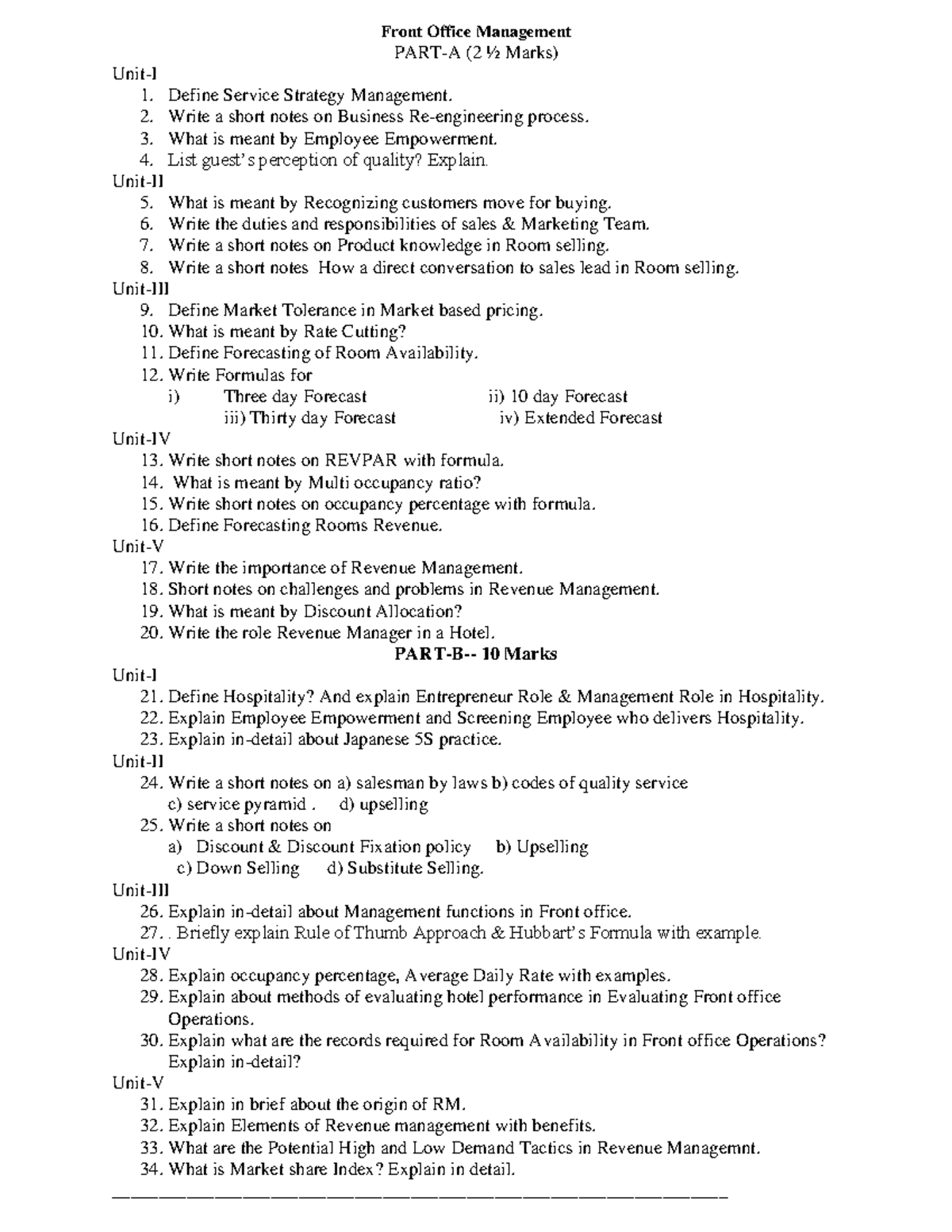 Front Office Management Questions (2 ½ Marks) - Key Concepts ...